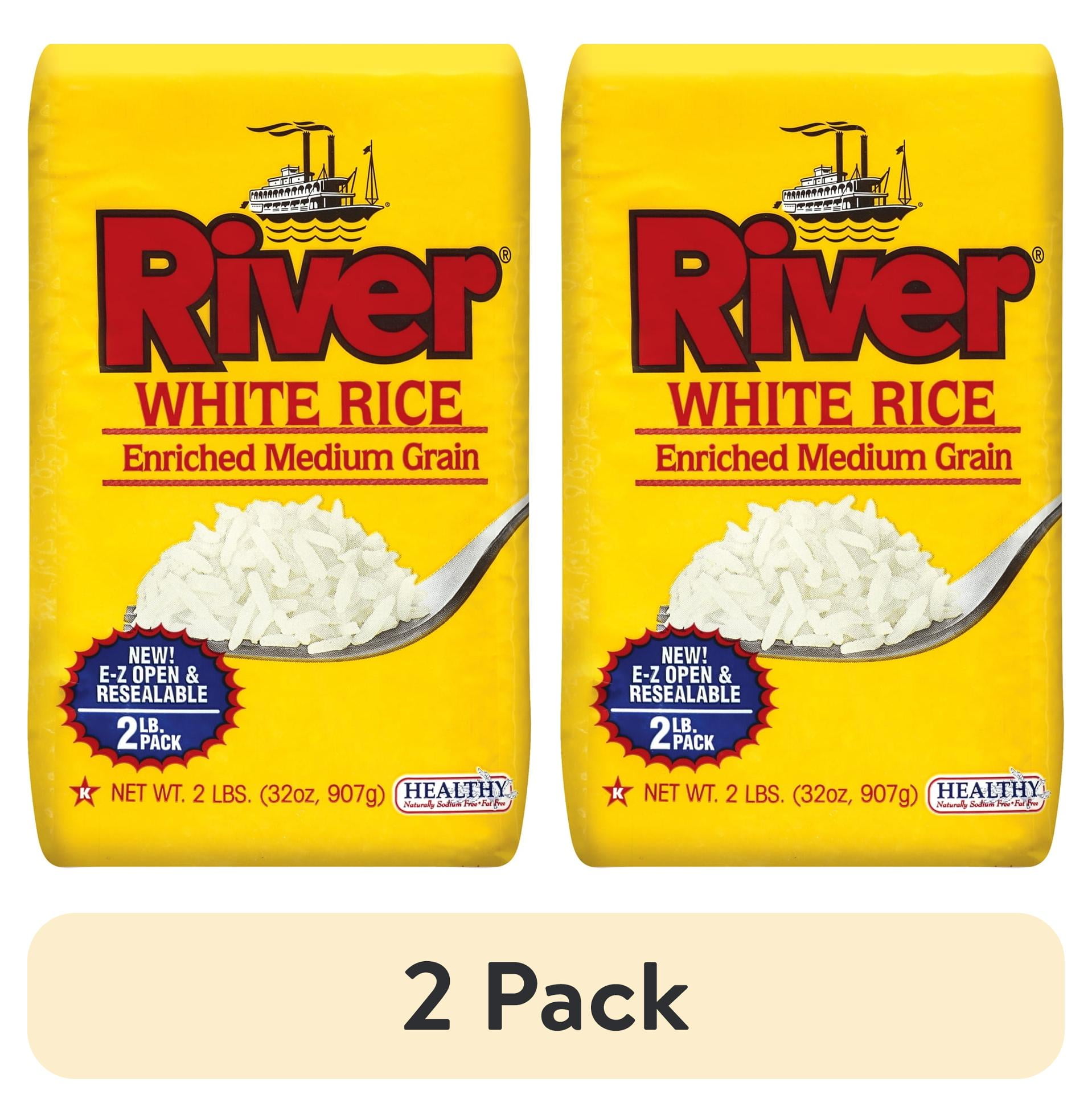 (2 pack) River Rice Medium Grain, Enriched White Rice, 2 lb Bag ...