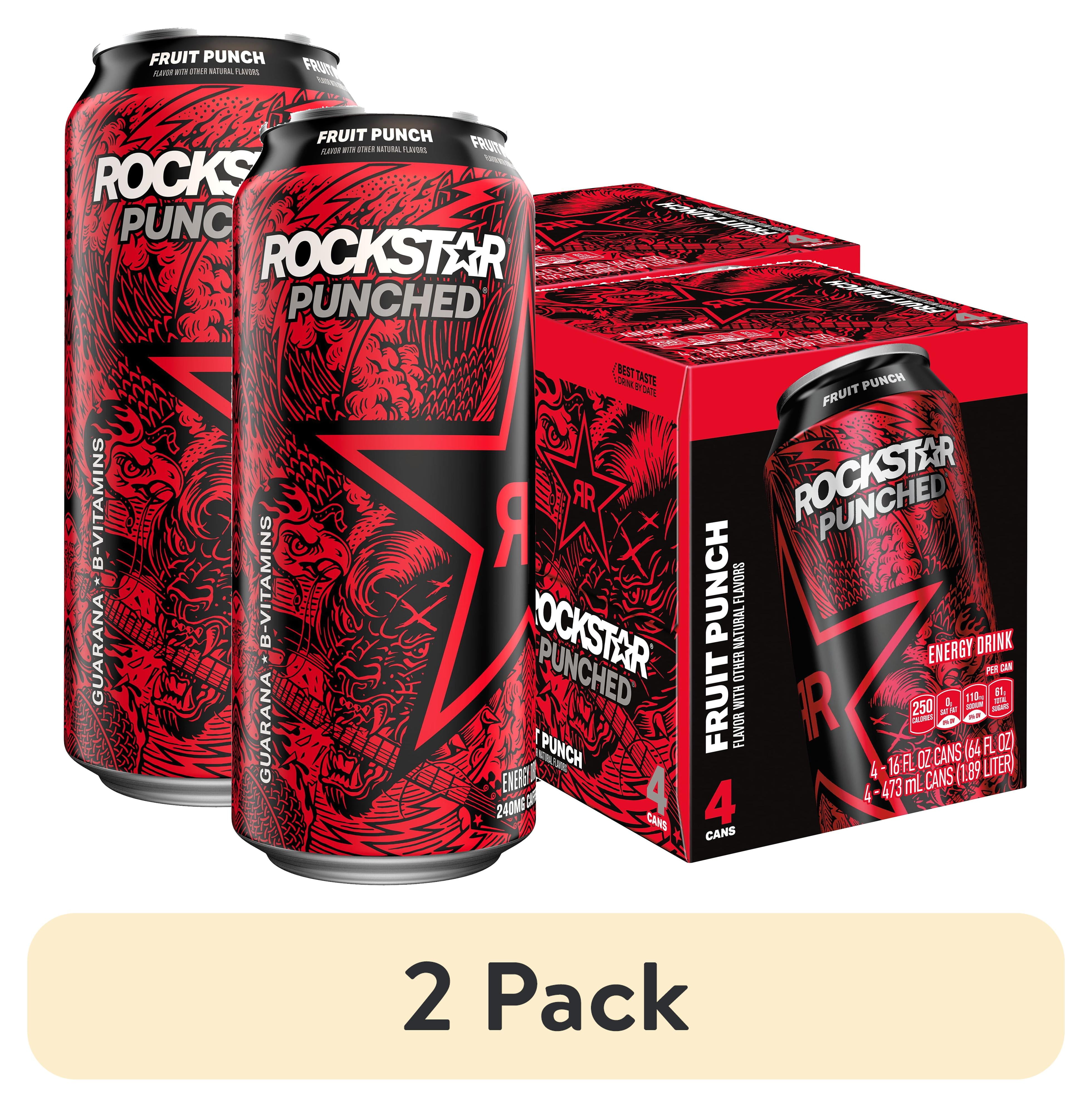 (2 pack) Rockstar Punched Fruit Punch Energy Drink, 16 oz, 4 Pack Cans ...