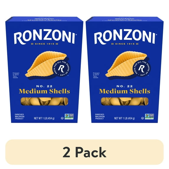 (2 pack) Ronzoni Medium Shells, 16 oz, Non GMO, Mid-Size for Thick ...