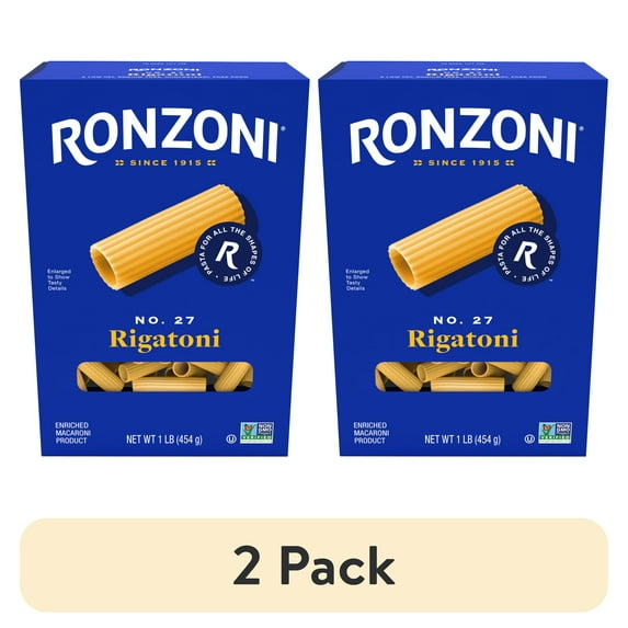 (2 pack) Ronzoni Rigatoni Pasta, 16 oz, Large, Ribbed Tubes, Non-GMO ...