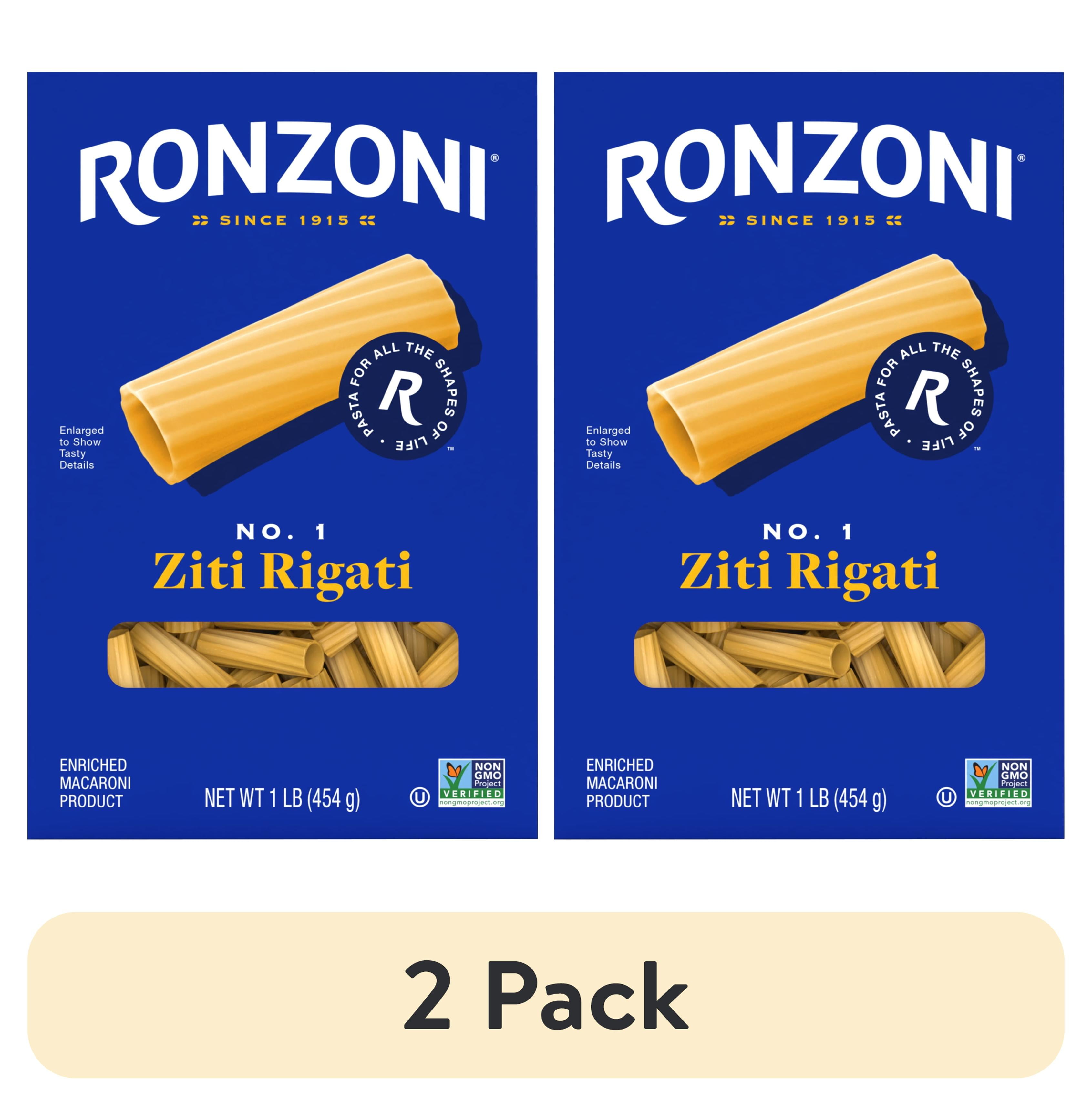 (2 pack) Ronzoni Ziti Rigati, Ridged Tubed Pasta, Non-GMO, (Shelf ...