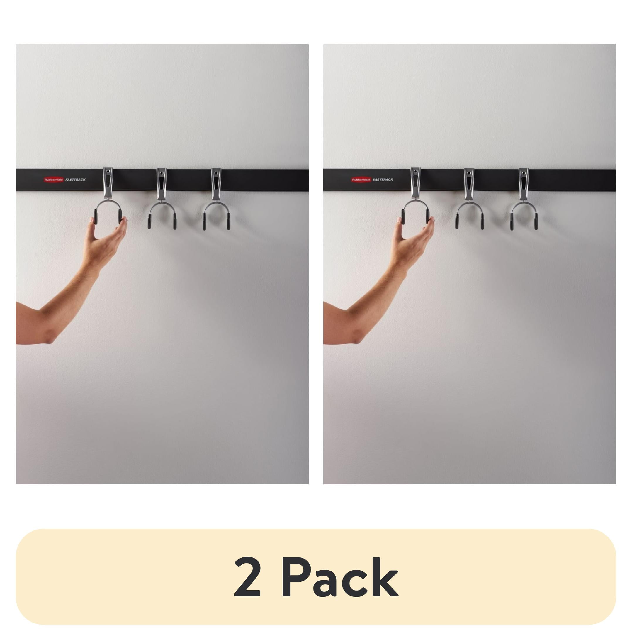 (2 pack) Rubbermaid Garage FastTrack Rail Compact Hook Bundle, 3-Pack ...