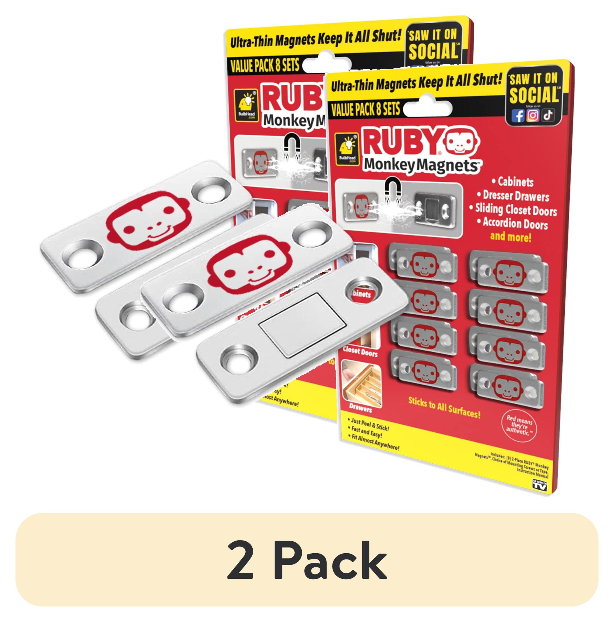 (2 pack) Ruby Monkey Magnets Ultra-Thin Magnetic Plates Keep It All ...