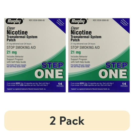 (2 pack) Rugby Clear Nicotine Transdermal Stop Smoking Aid Step One ...