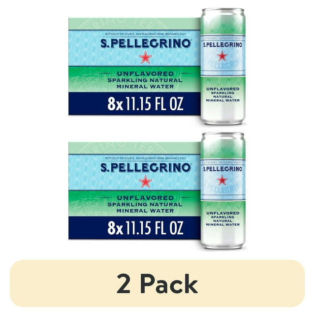 (2 pack) S.Pellegrino Sparkling Natural Unflavored Mineral Water, 89.2 fl oz, 8 Pack Cans ...