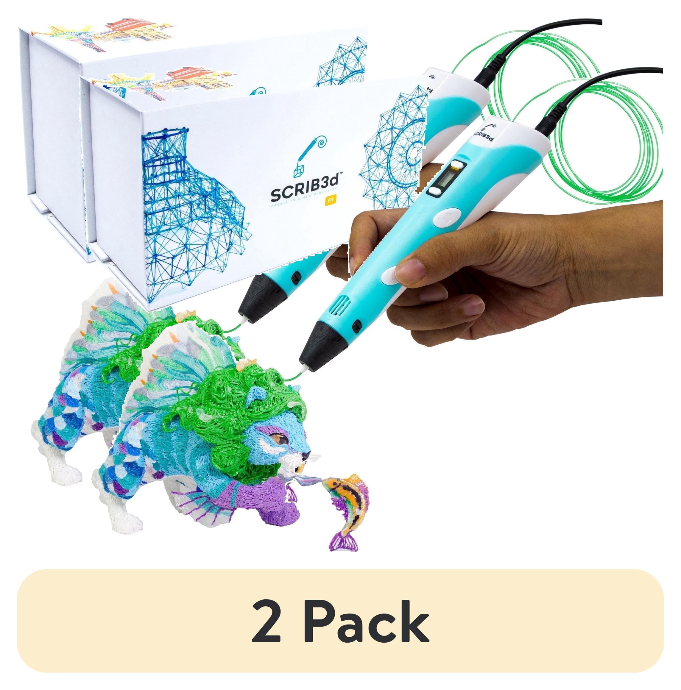 (2 pack) SCRIB3D P1 3D Printing Pen with Display - Includes 3D Pen, 3 ...