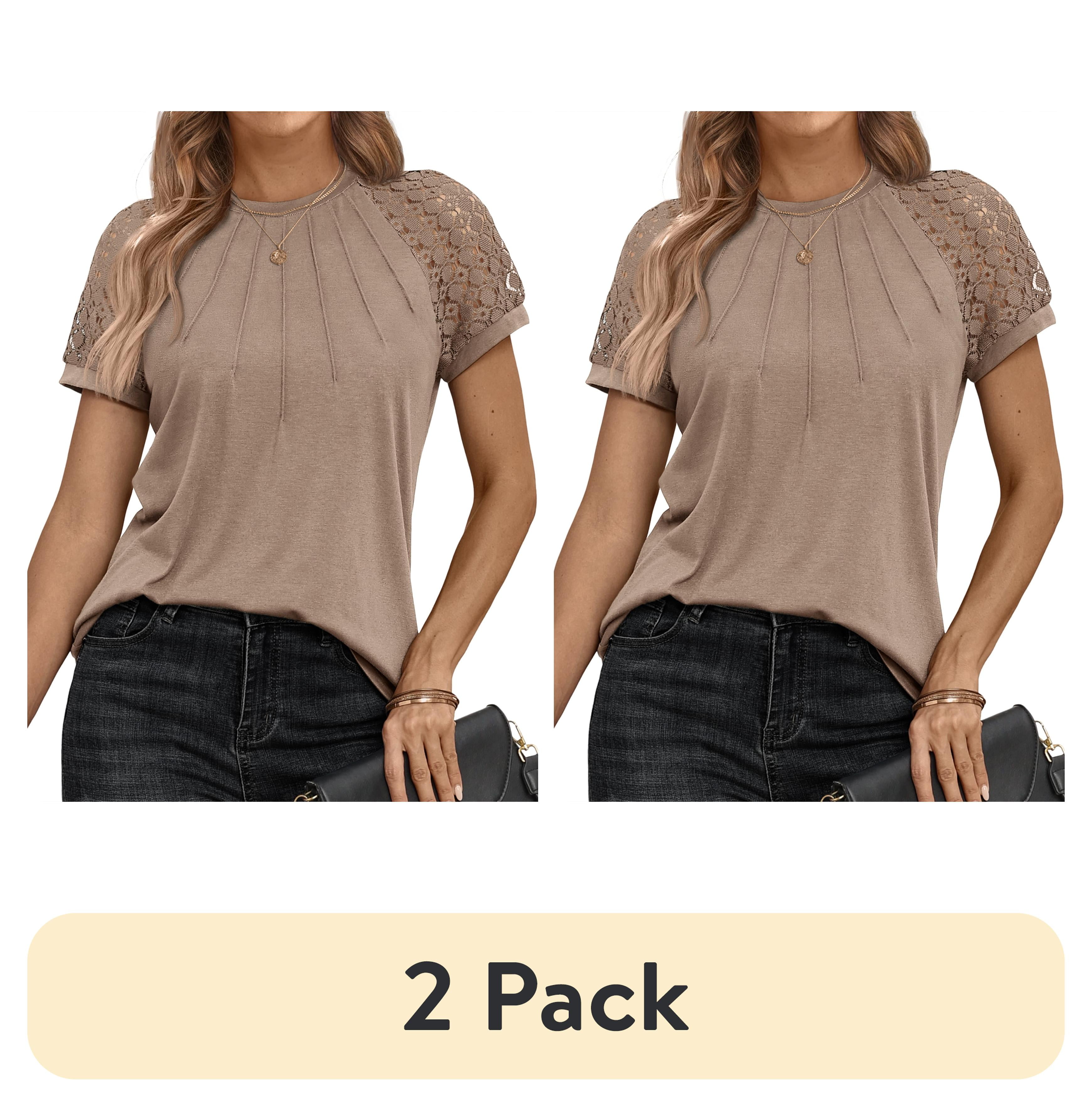 (2 pack) SUNBS Blouses for Women Lace Tops Dressy Knitted Short Sleeve ...