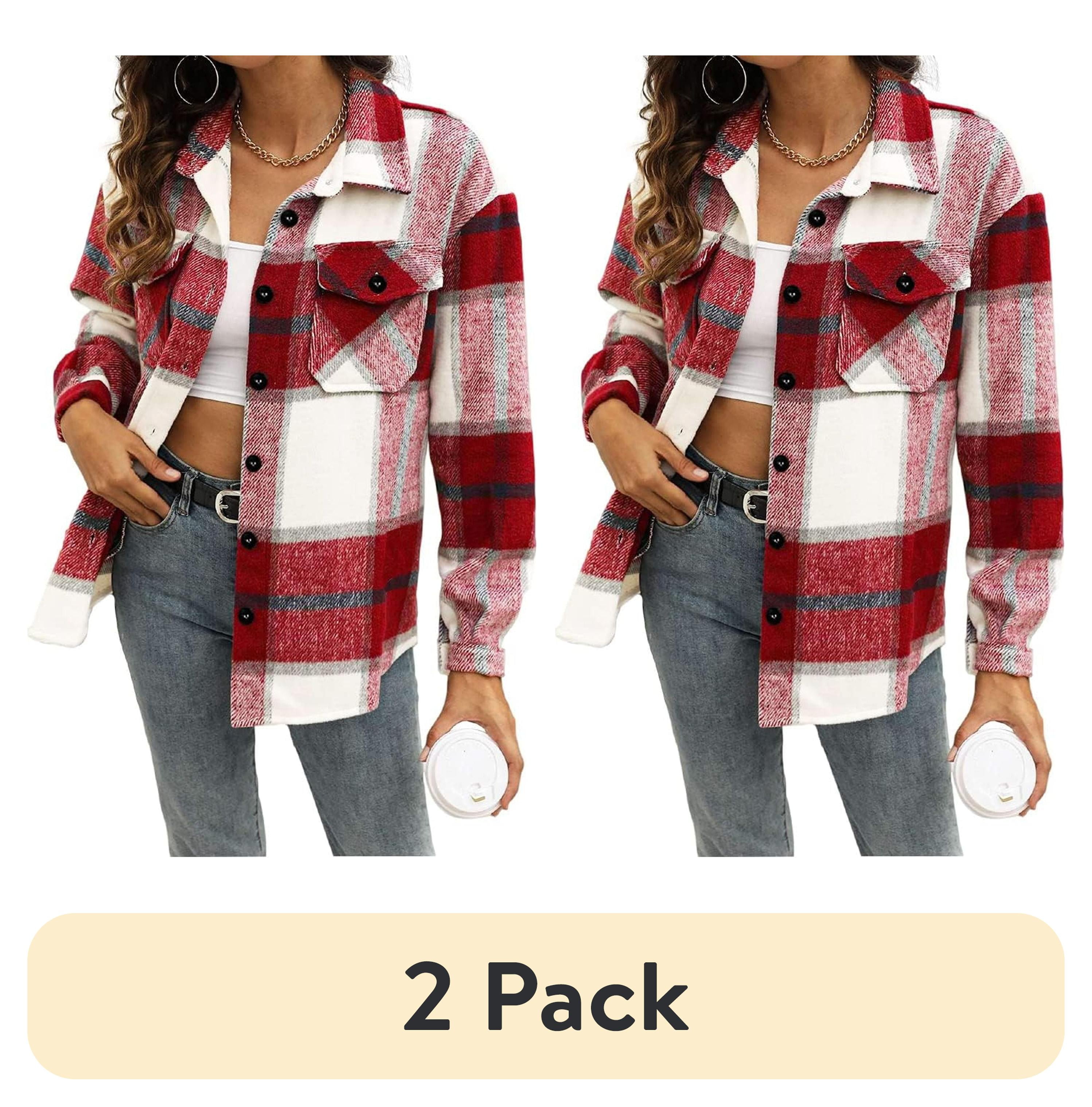 (2 pack) SUNBS Plaid Flannel Shackets for Women Long Sleeve Button Down ...