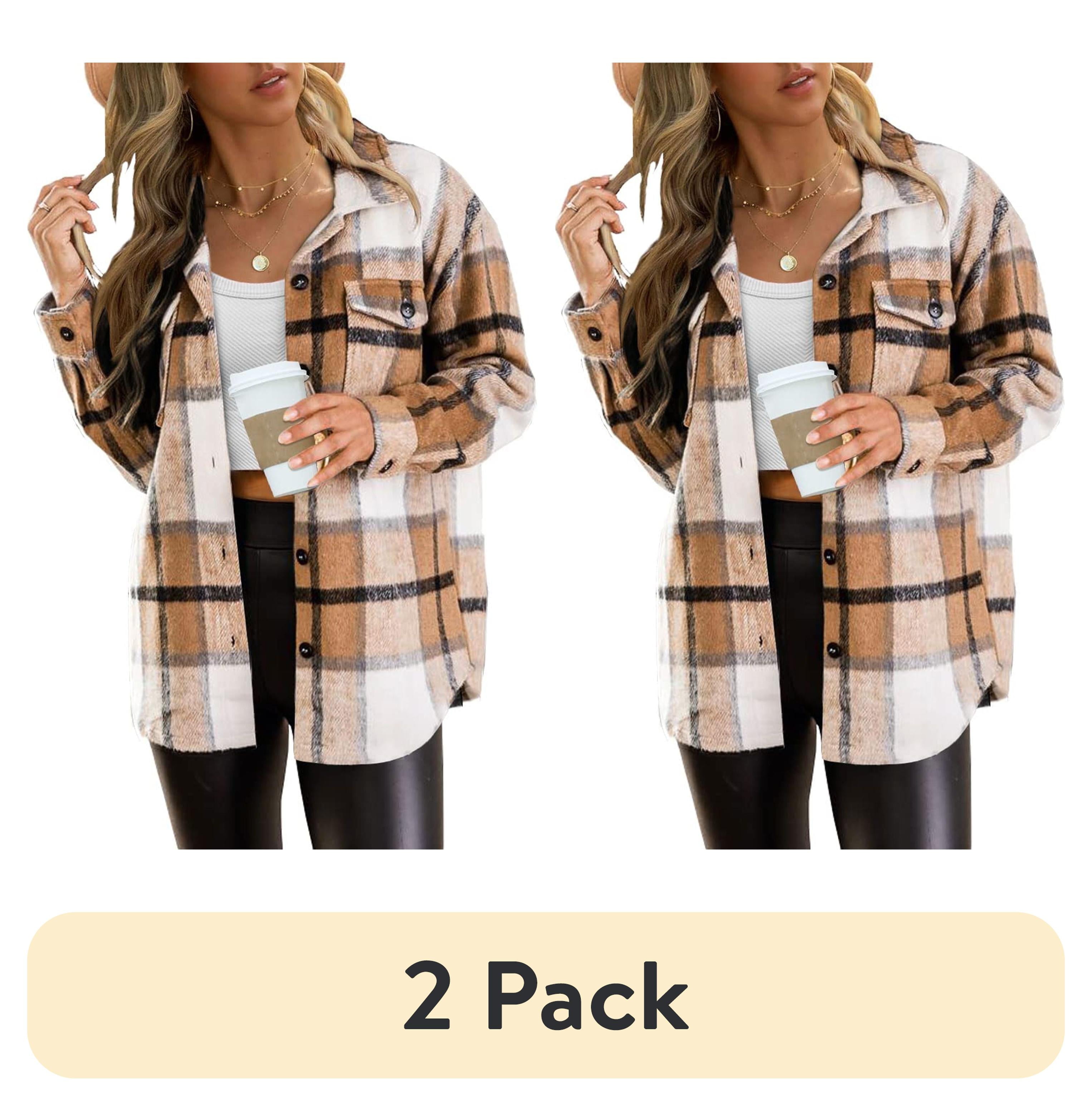 (2 pack) SUNBS Plaid Flannel Shackets for Women Long Sleeve Button Down ...