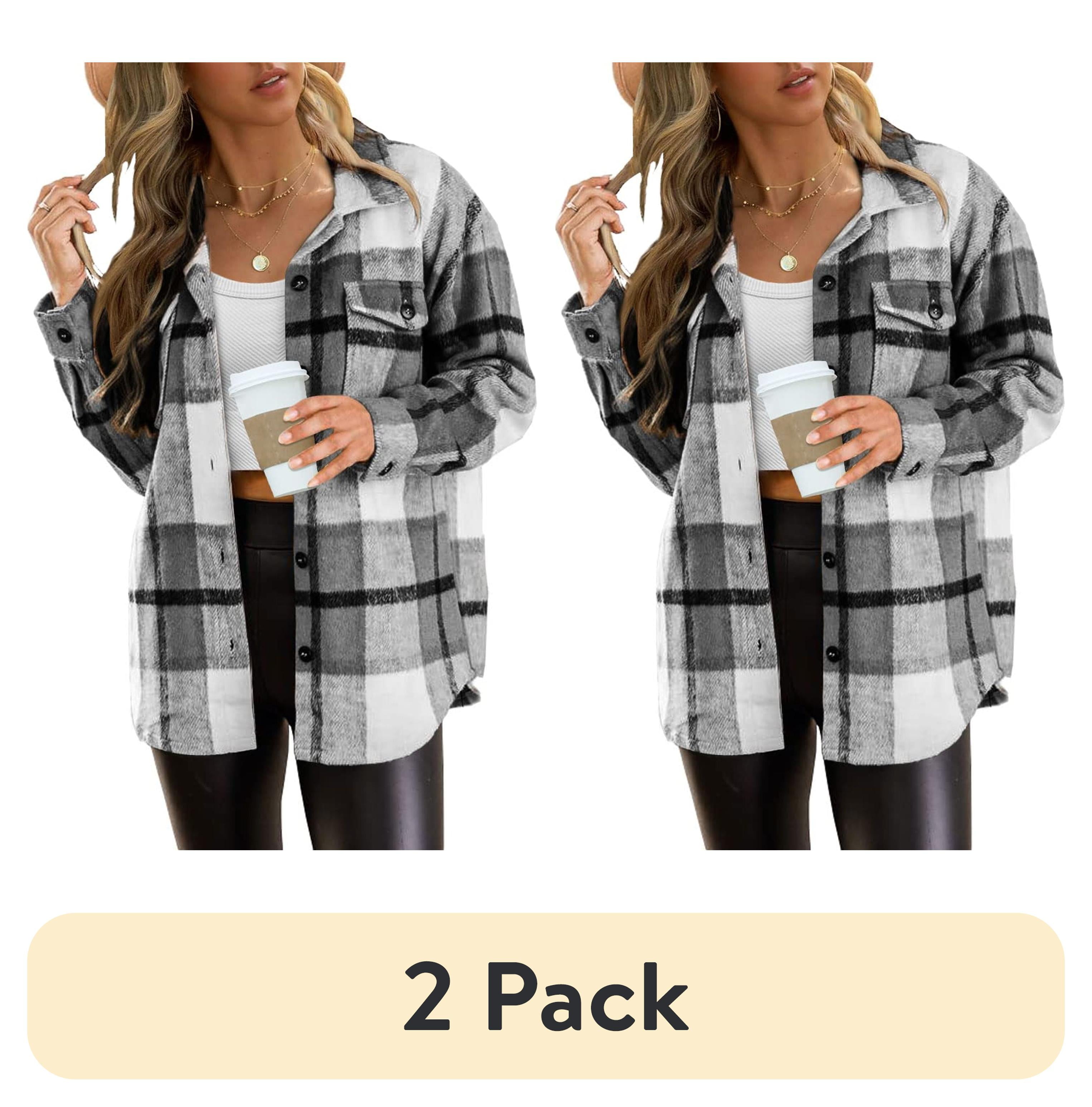 (2 pack) SUNBS Plaid Flannel Shackets for Women Long Sleeve Button Down ...