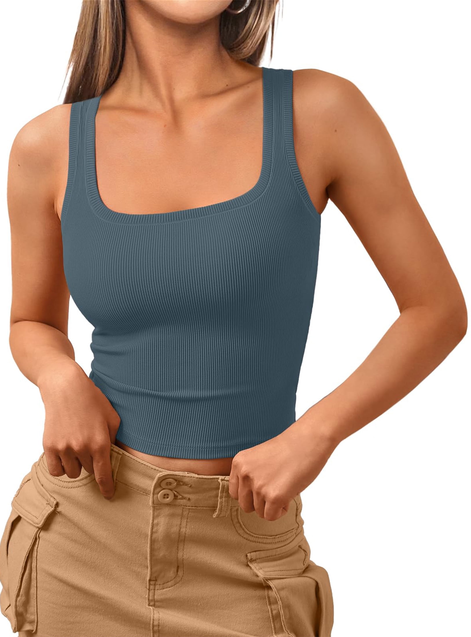 (2 pack) SUNBS Womens Workout Tank Tops Cropped Ribbed Beach Summer ...