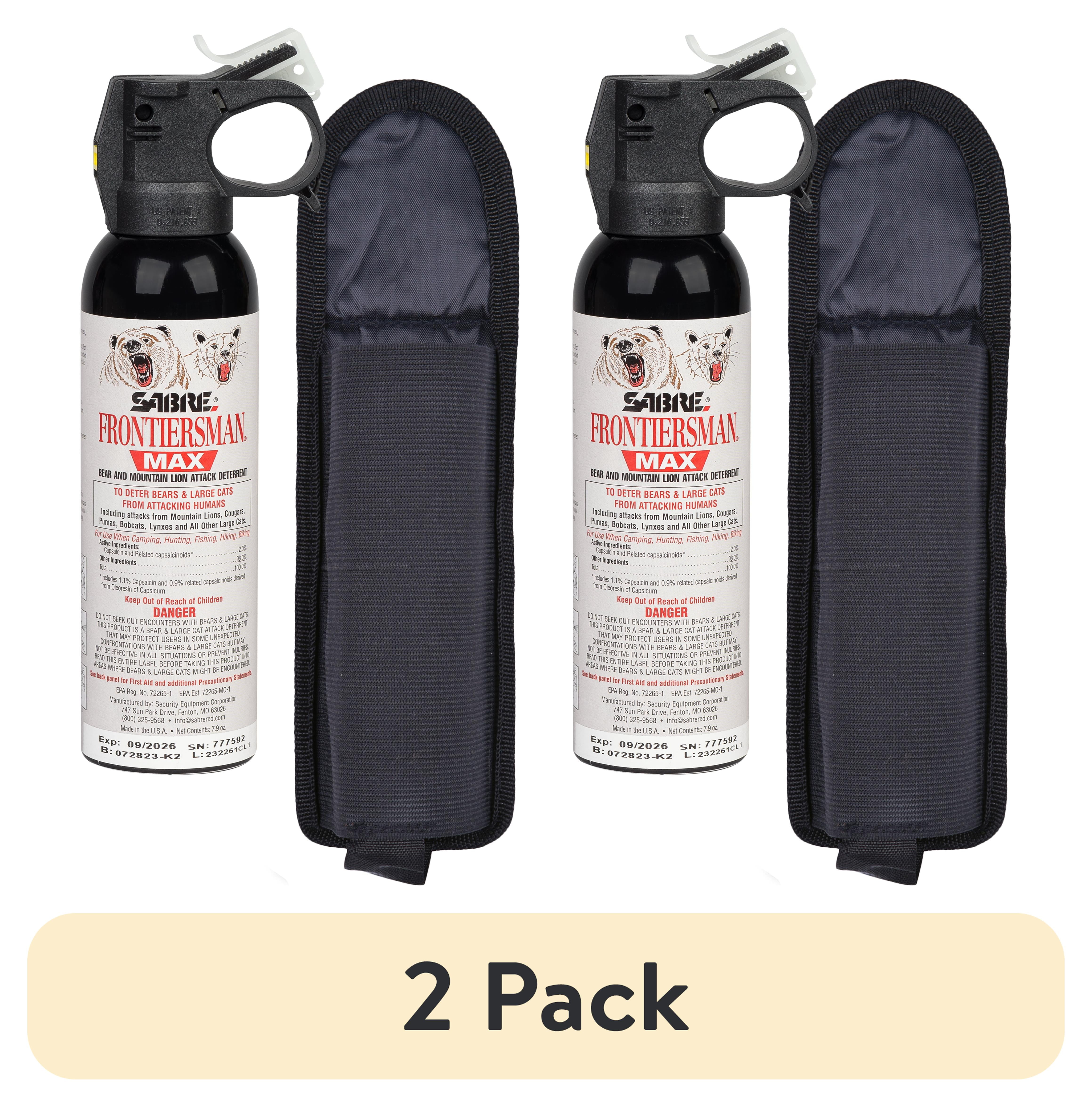 (2 pack) SABRE Frontiersman MAX Bear Spray and Mountain Lion Deterrent with Belt Holster, 7.9 oz ...