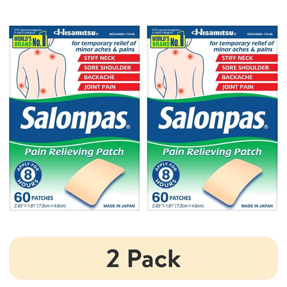 (2 pack) Salonpas 8 Hour Pain Relief Patch with Camphor 3.1% & Menthol ...