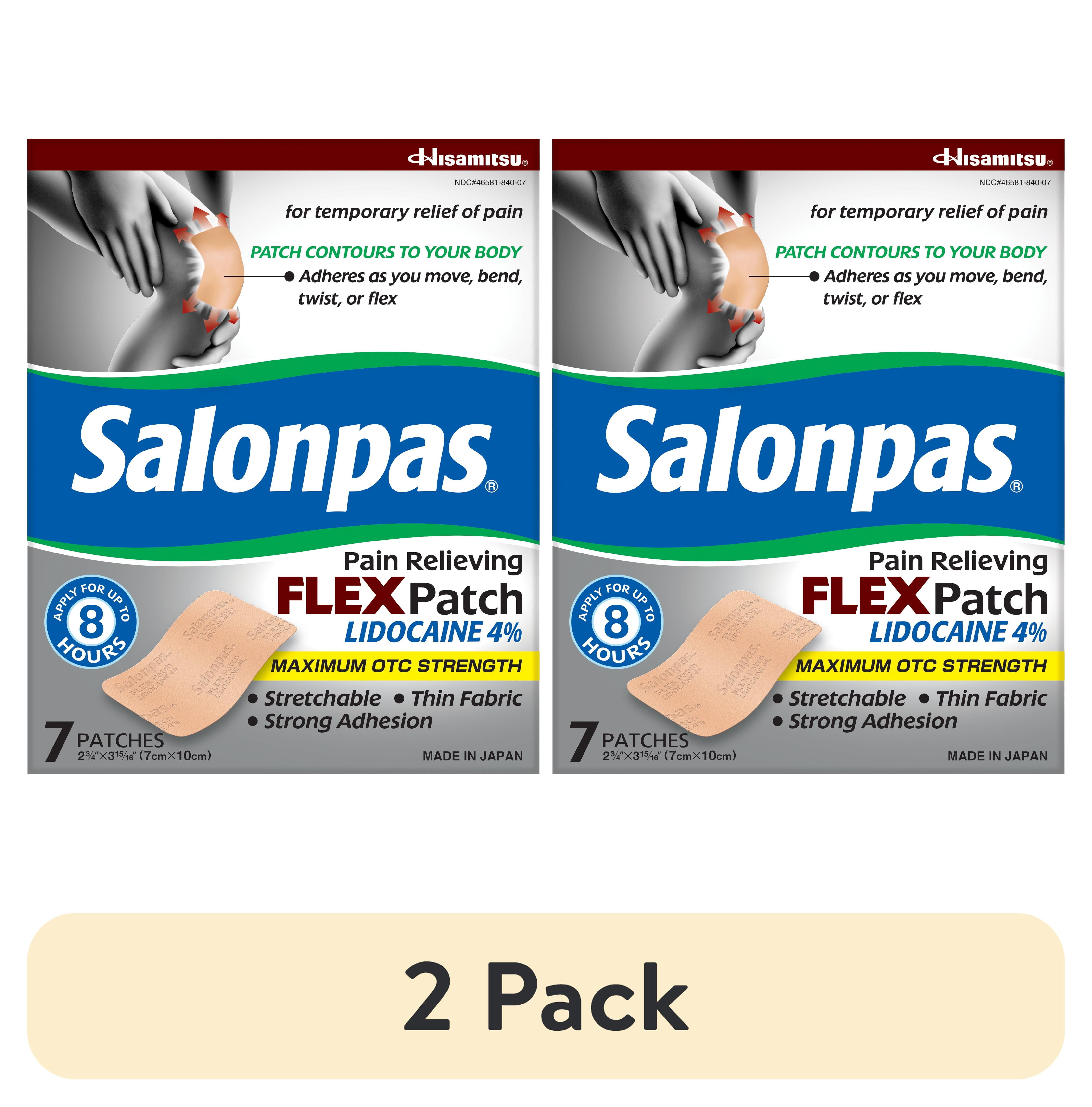 (2 pack) Salonpas Maximum Strength Flex Pain Relief Patch Lidocaine 4%, 8 Hours, Thin, Flexible ...