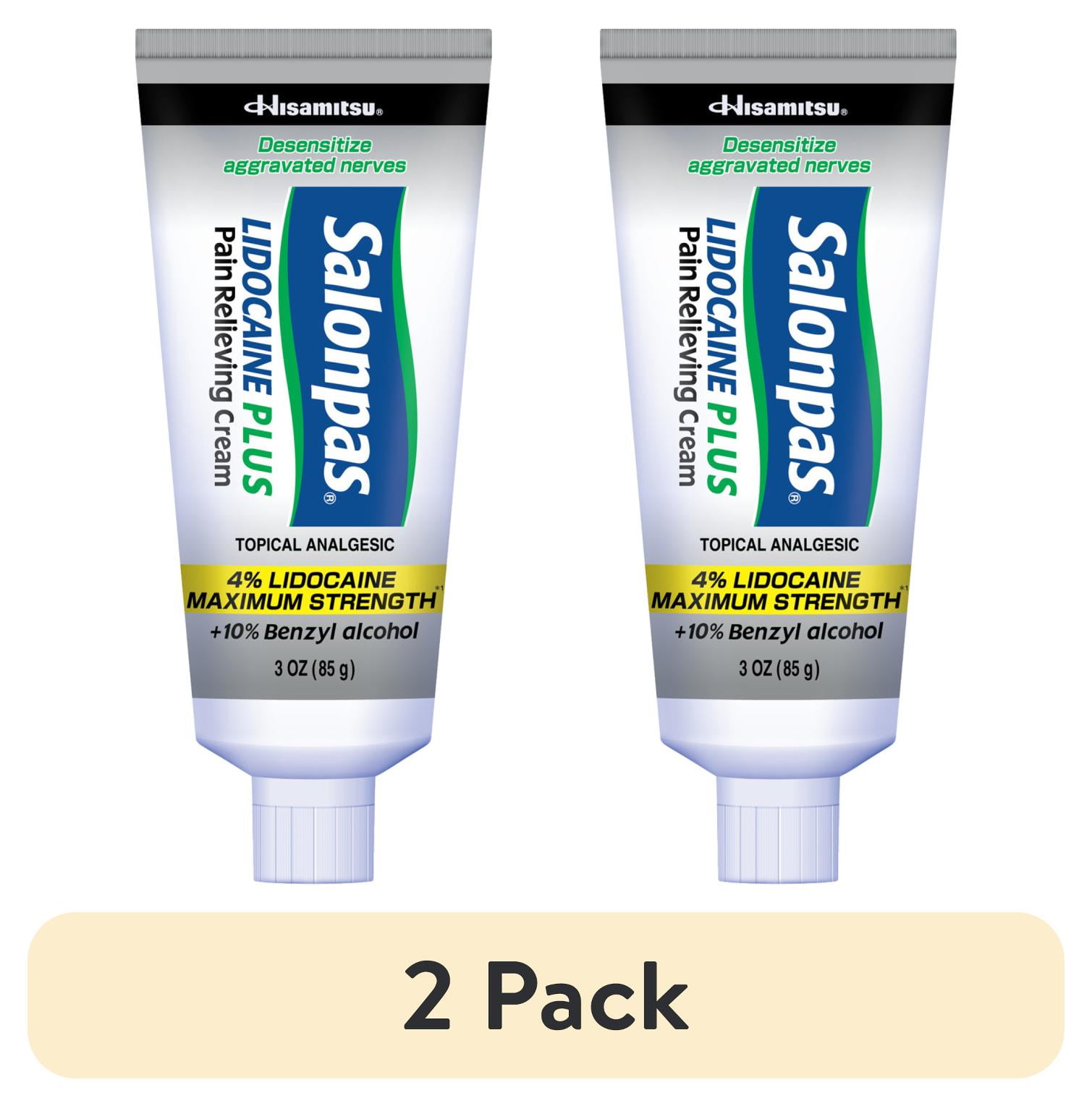 (2 pack) Salonpas Maximum Strength Lidocaine 4% Pain Relief Cream, 3oz ...