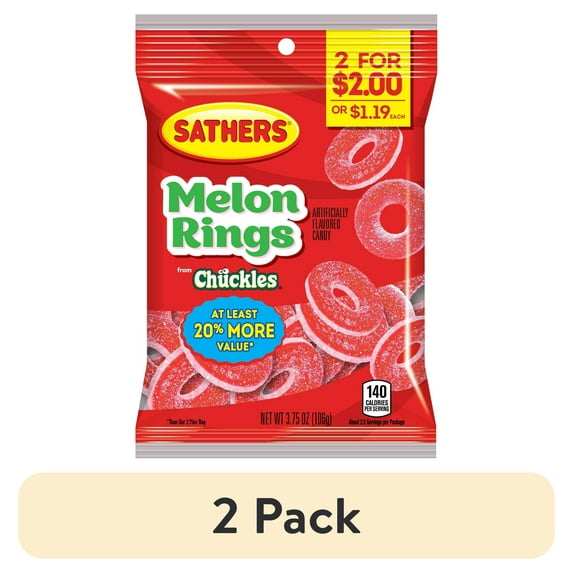(2 pack) Sathers, Melon Gummi Rings, 3.75 Oz - Walmart.com