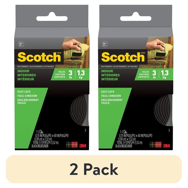 (2 pack) Scotch Black Hook & Loop Fasteners, Indoor Use, Holds 3 lbs, 3 ...