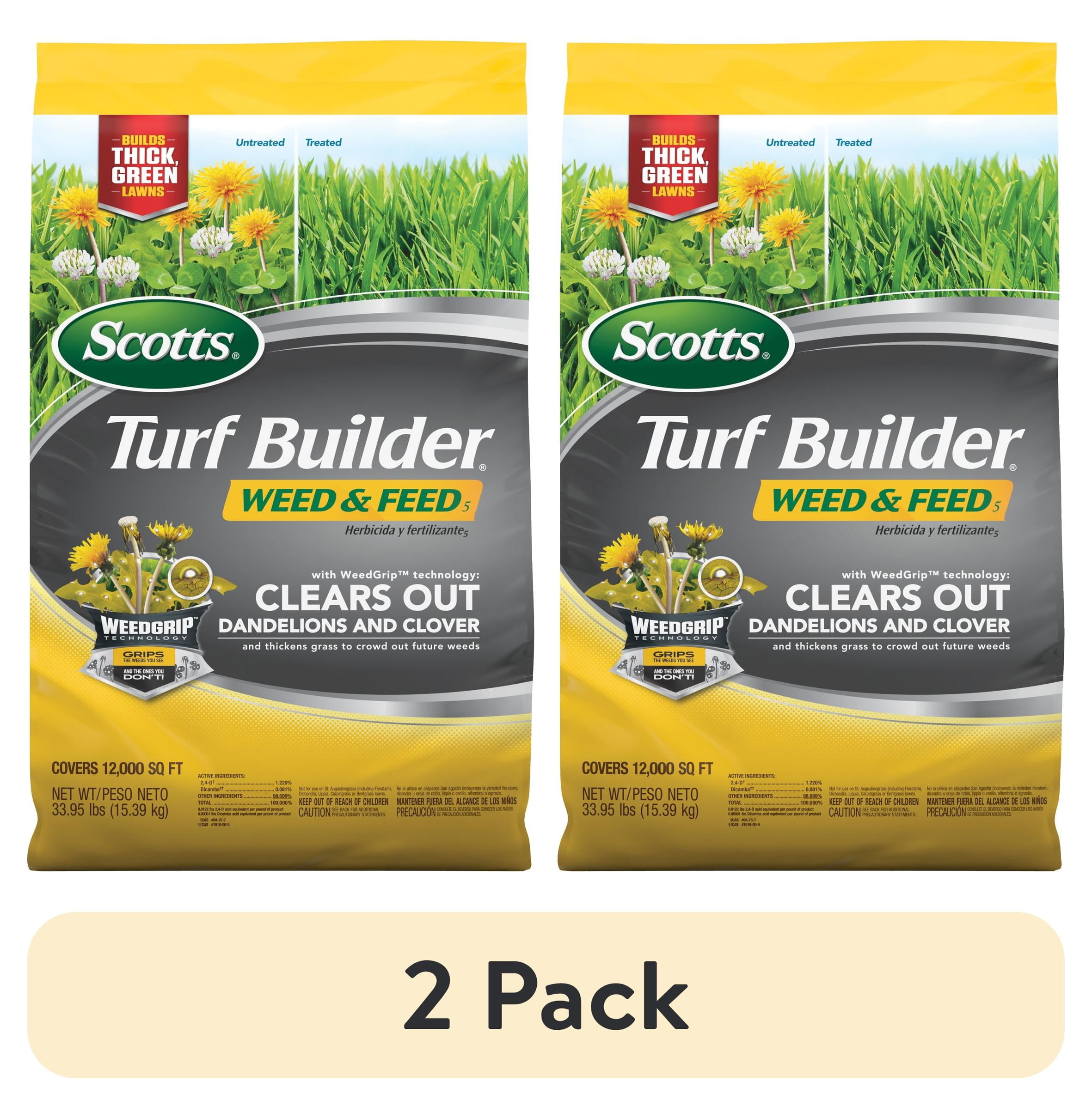 (2 pack) Scotts Turf Builder Weed and Feed5, Controls Dandelion, Clover, 12,000 sq. ft., 33.95 ...
