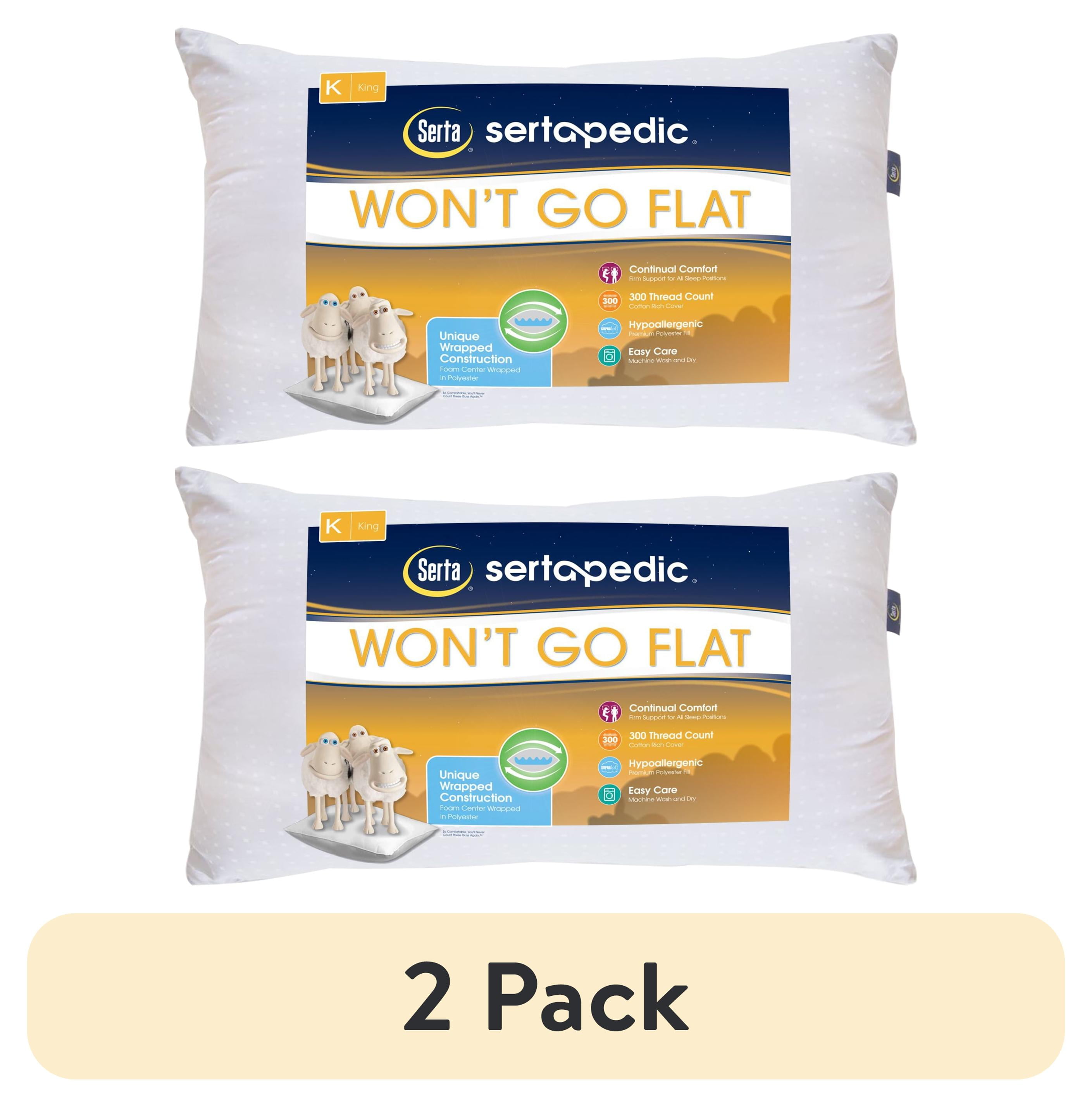 (2 pack) SertaPedic Won't Go Flat King Pillow, By Serta - Walmart.com