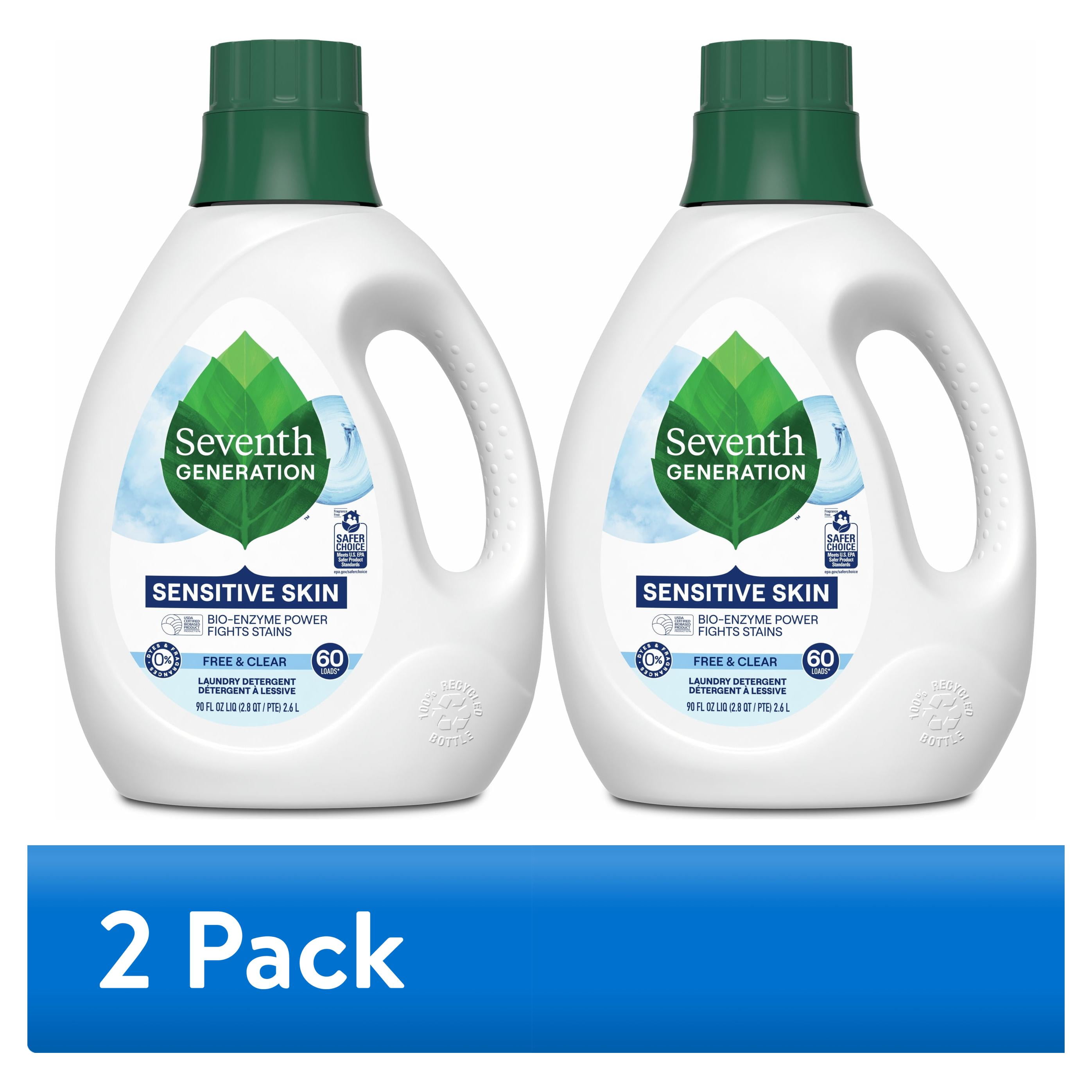 (2 pack) Seventh Generation Free and Clear Laundry Detergent, 90 oz, 60 ...