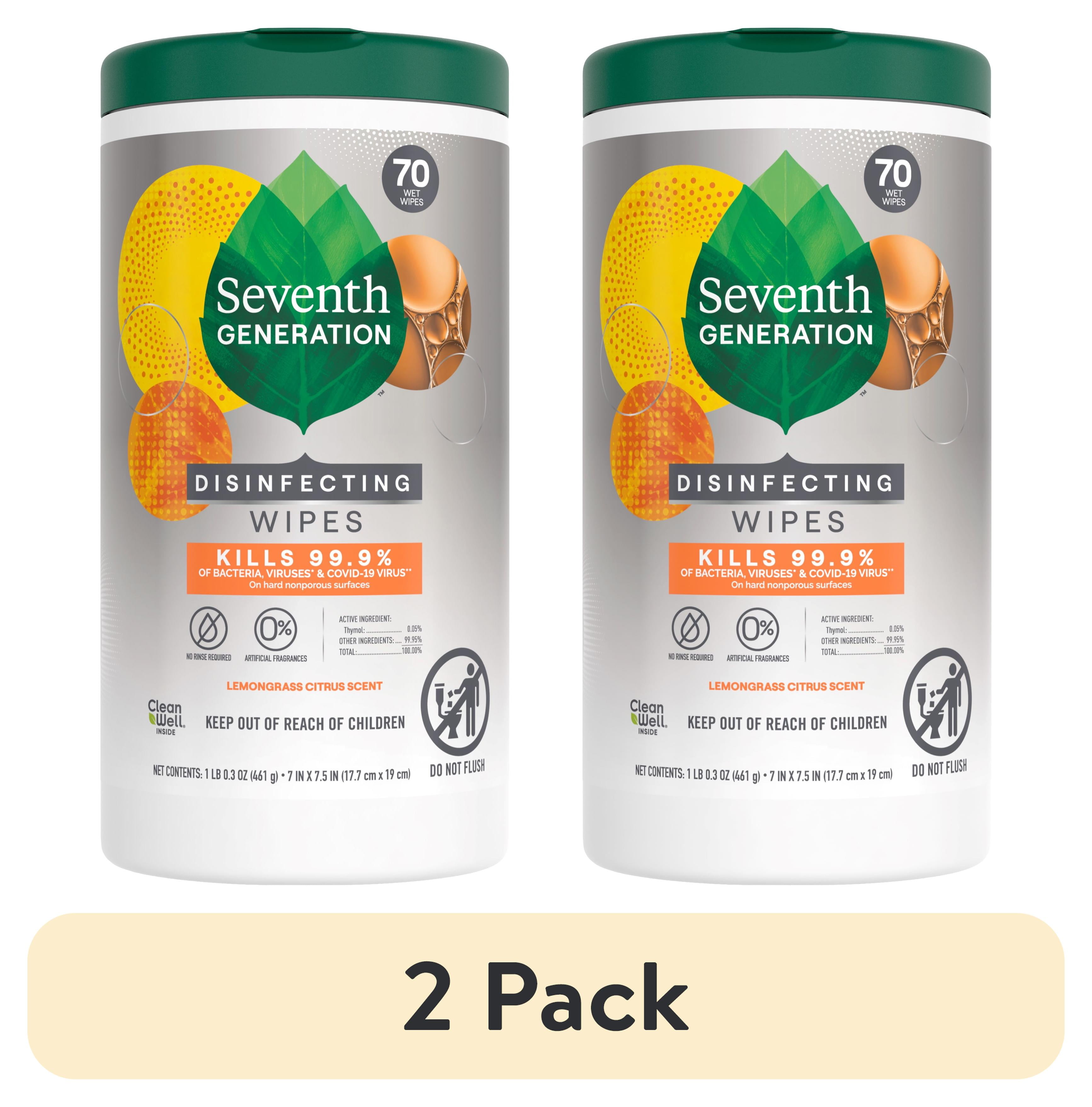 (2 pack) Seventh Generation Disinfecting Wipes, Lemongrass Citrus, 70 ...