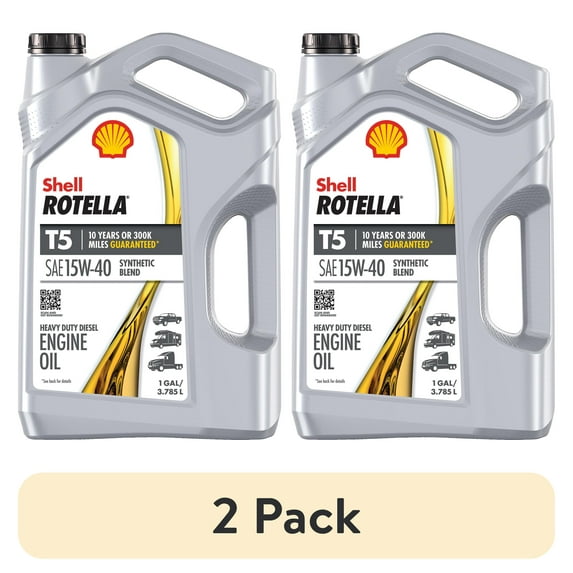 (2 pack) Shell Rotella T5 Synthetic Blend 15W-40 Diesel Engine Oil, 1 ...
