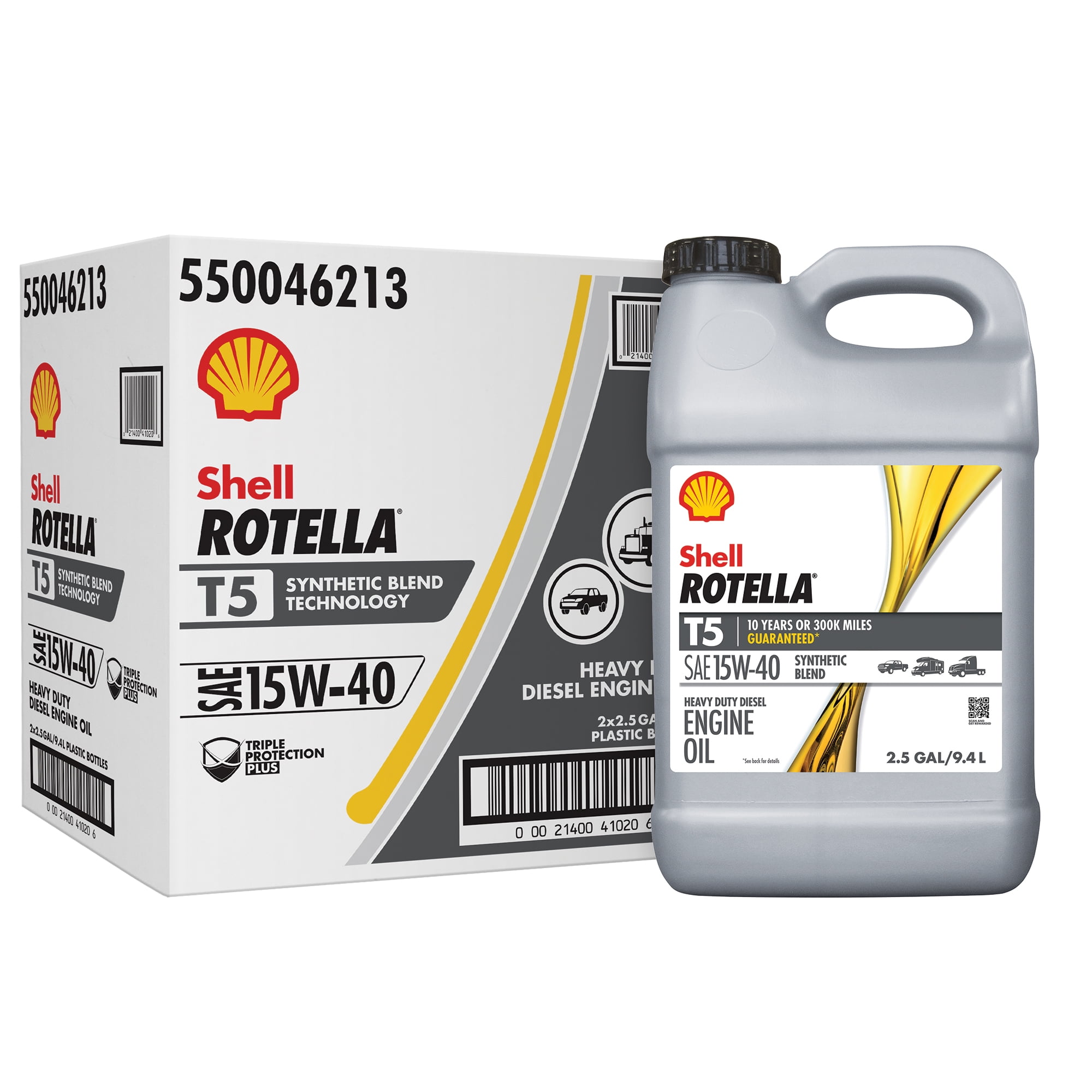 Rotella Shell Rotella T5 Synthetic Blend 15W-40 Motor Oil, 2.5 Gallon ...
