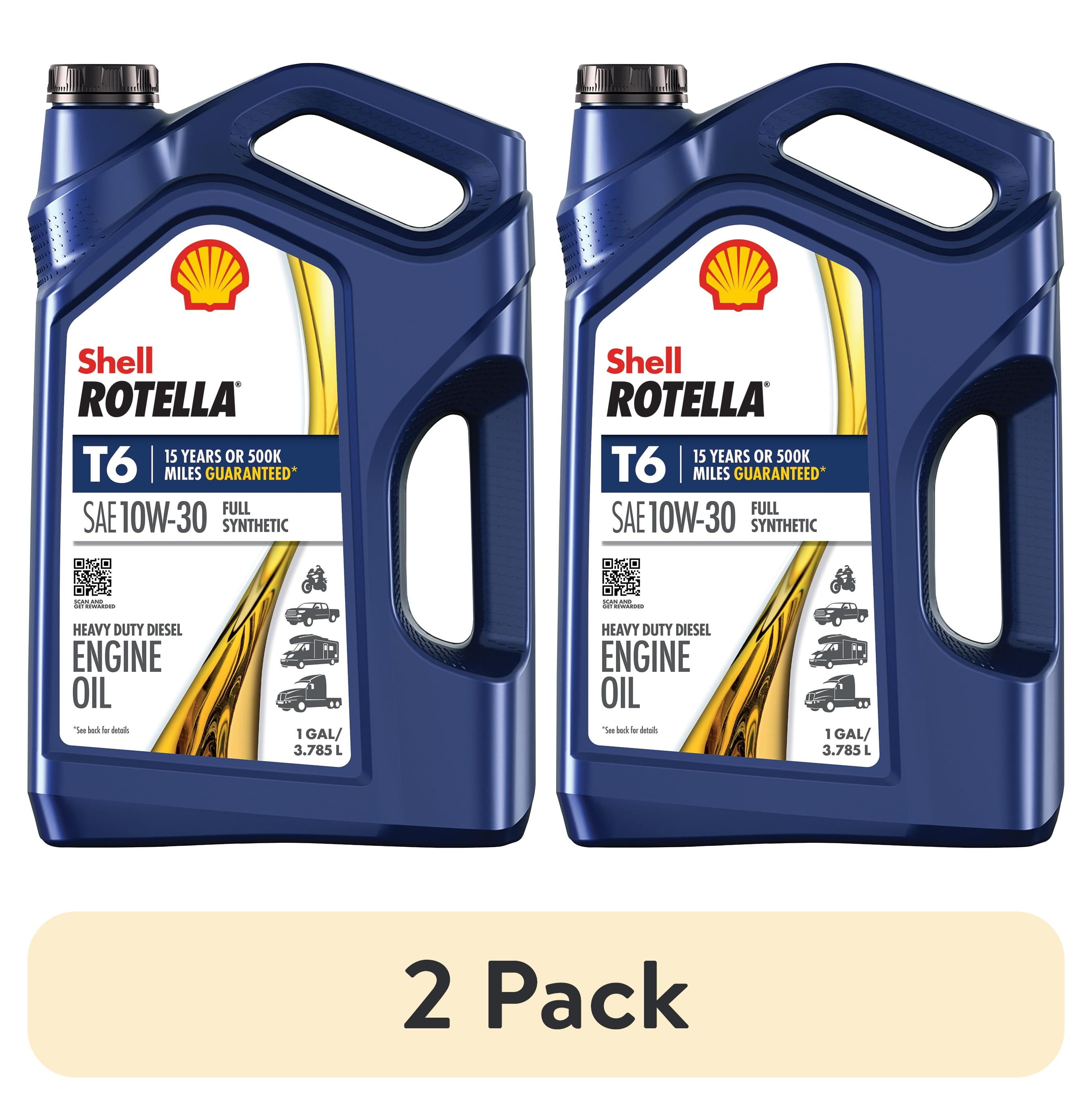 (2 pack) Shell Rotella T6 Full Synthetic 10W-30 Diesel Engine Oil, 1 ...