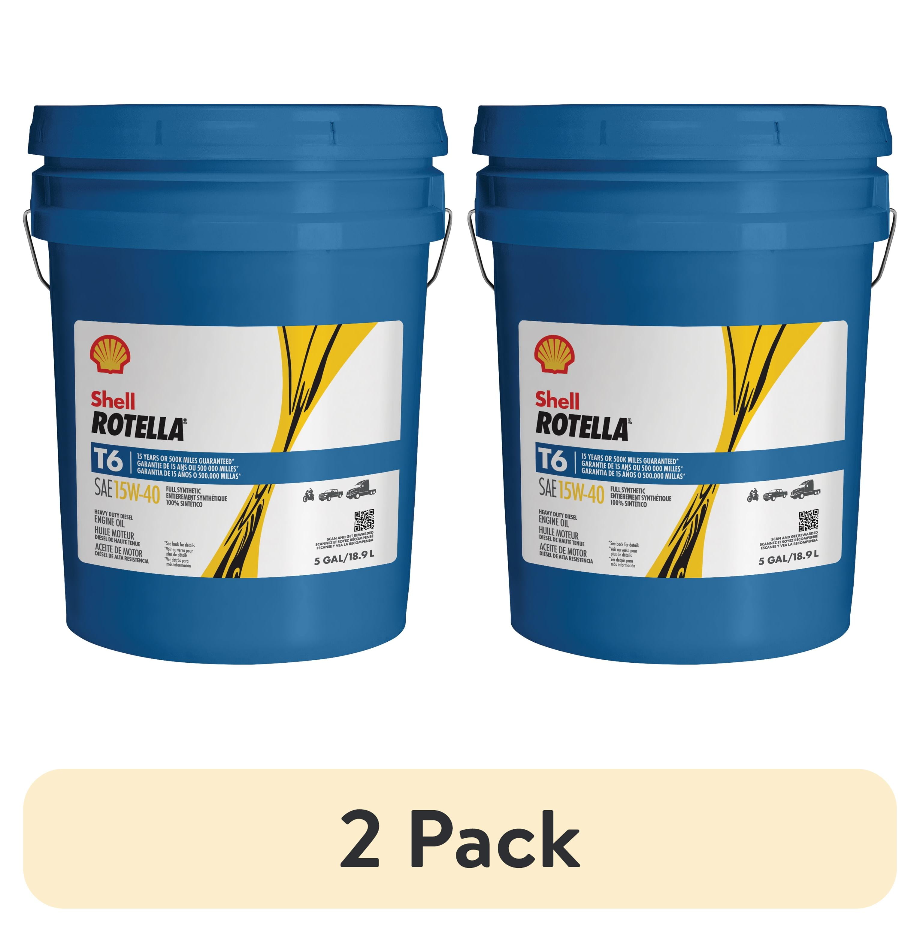 (2 pack) Shell Rotella T6 Full Synthetic 15W-40 Diesel Engine Oil, 5 ...