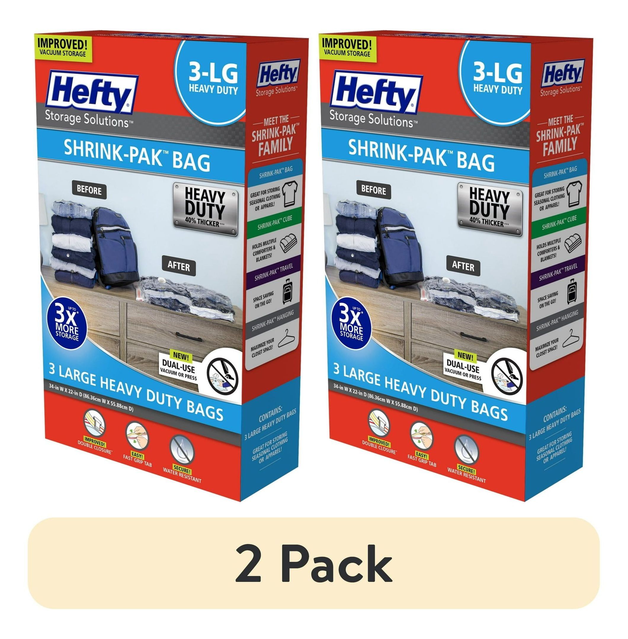 (2 pack)Shrink-Pak 3 Large Heavy Duty Vacuum Compression Bags, Closet ...