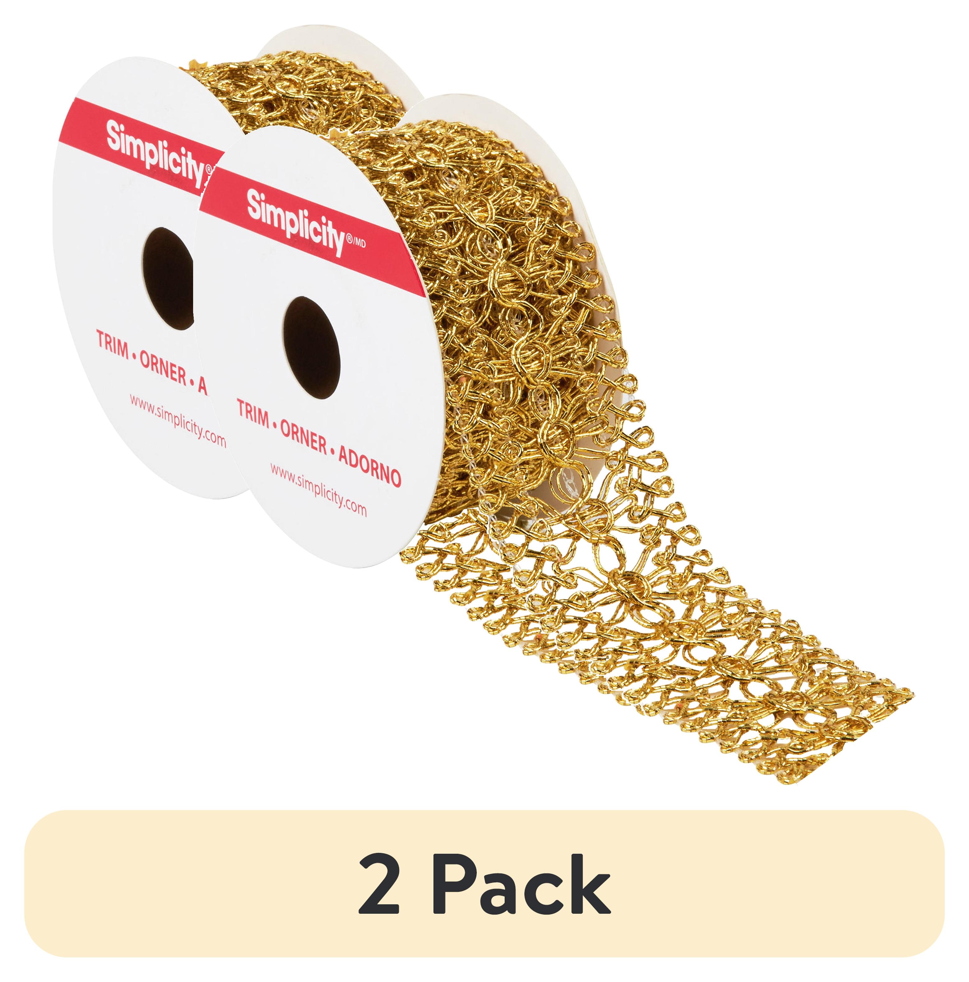 (2 pack) Simplicity Trim, Gold 1 5/8 inch Metallic Open Gimp Band Trim ...