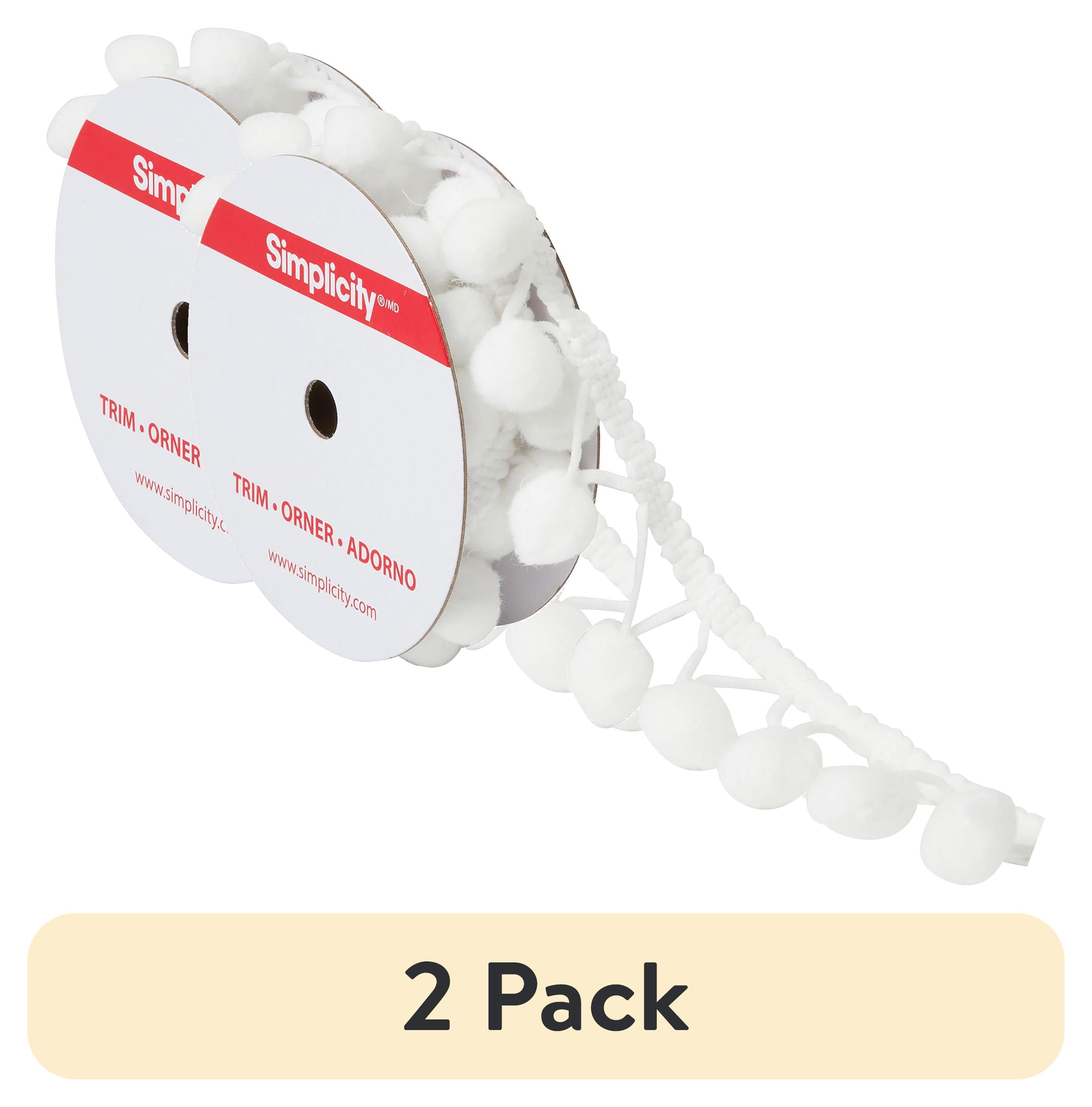 (2 pack) Simplicity Trim, White 1 1/4 inch Jumbo Pom Pom Trim Great for ...