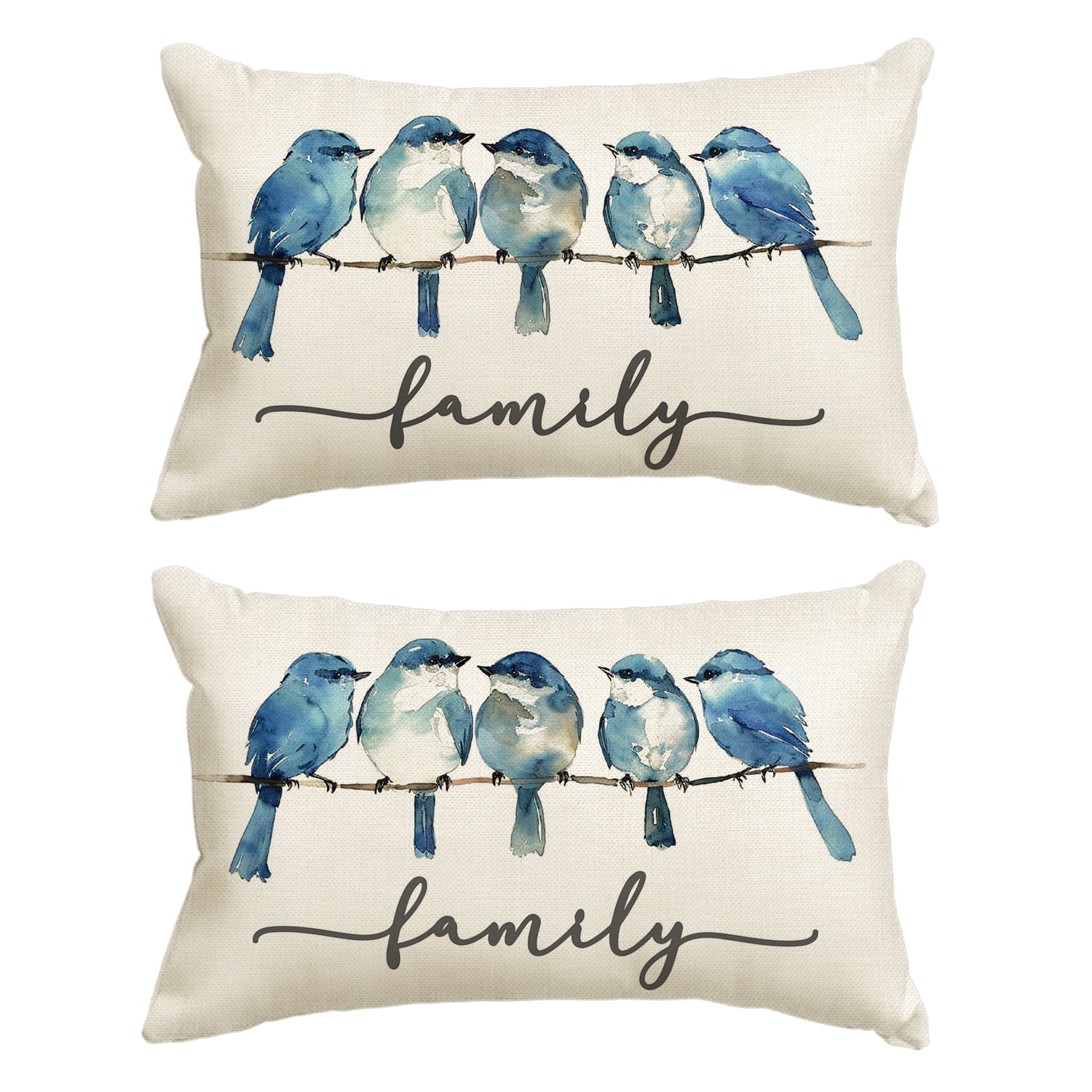 (2 pack) Sm:)e Home Sweet Home Bluebird Family Watercolor Throw Pillow ...