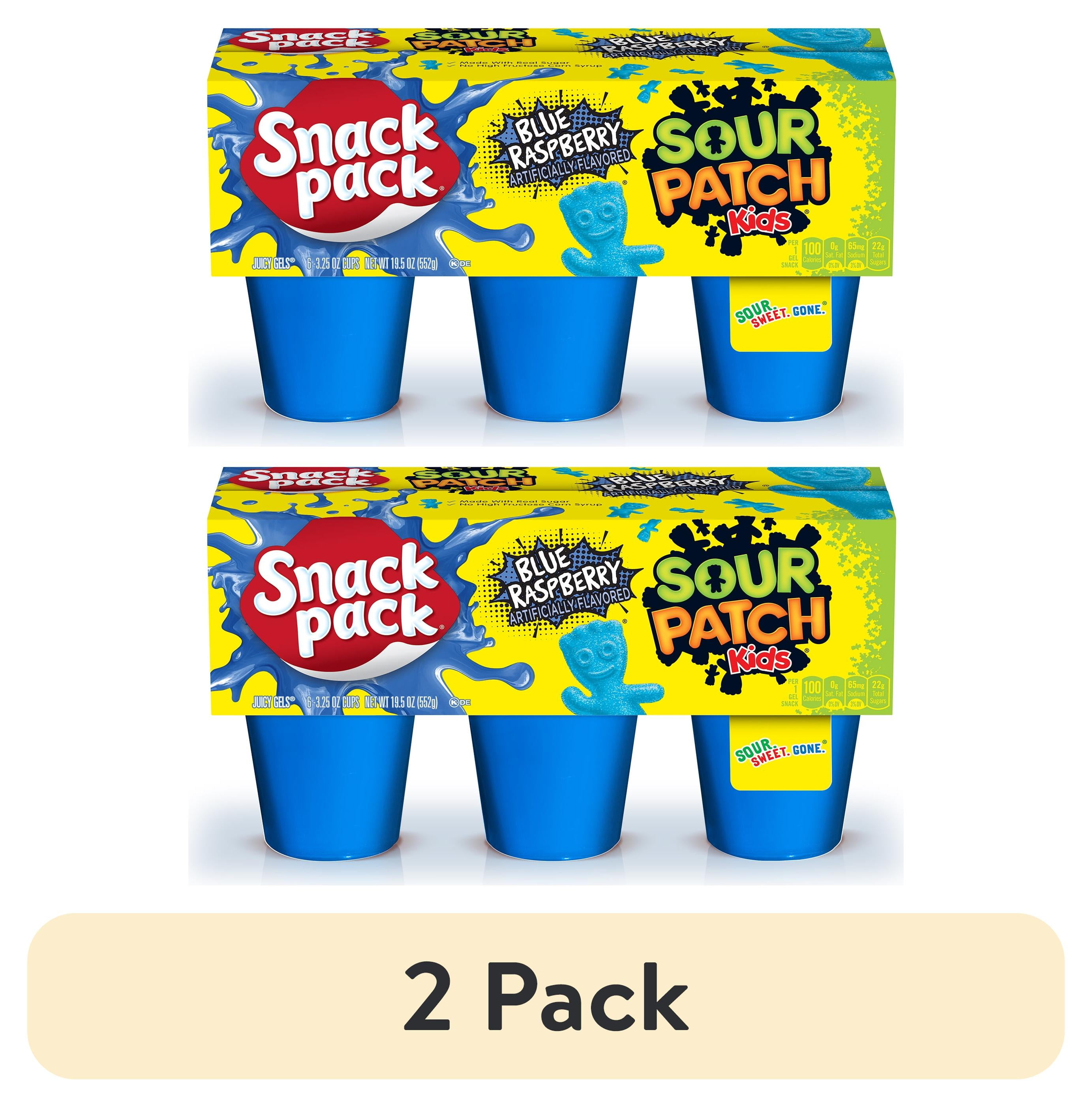 (2 pack) Snack Pack SOUR PATCH KIDS BLUE RASPBERRY Flavored Juicy Gels ...