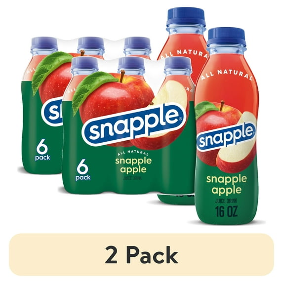 (2 pack) Snapple Apple Juice Drink, 16 fl oz recycled plastic bottle, 6 ...