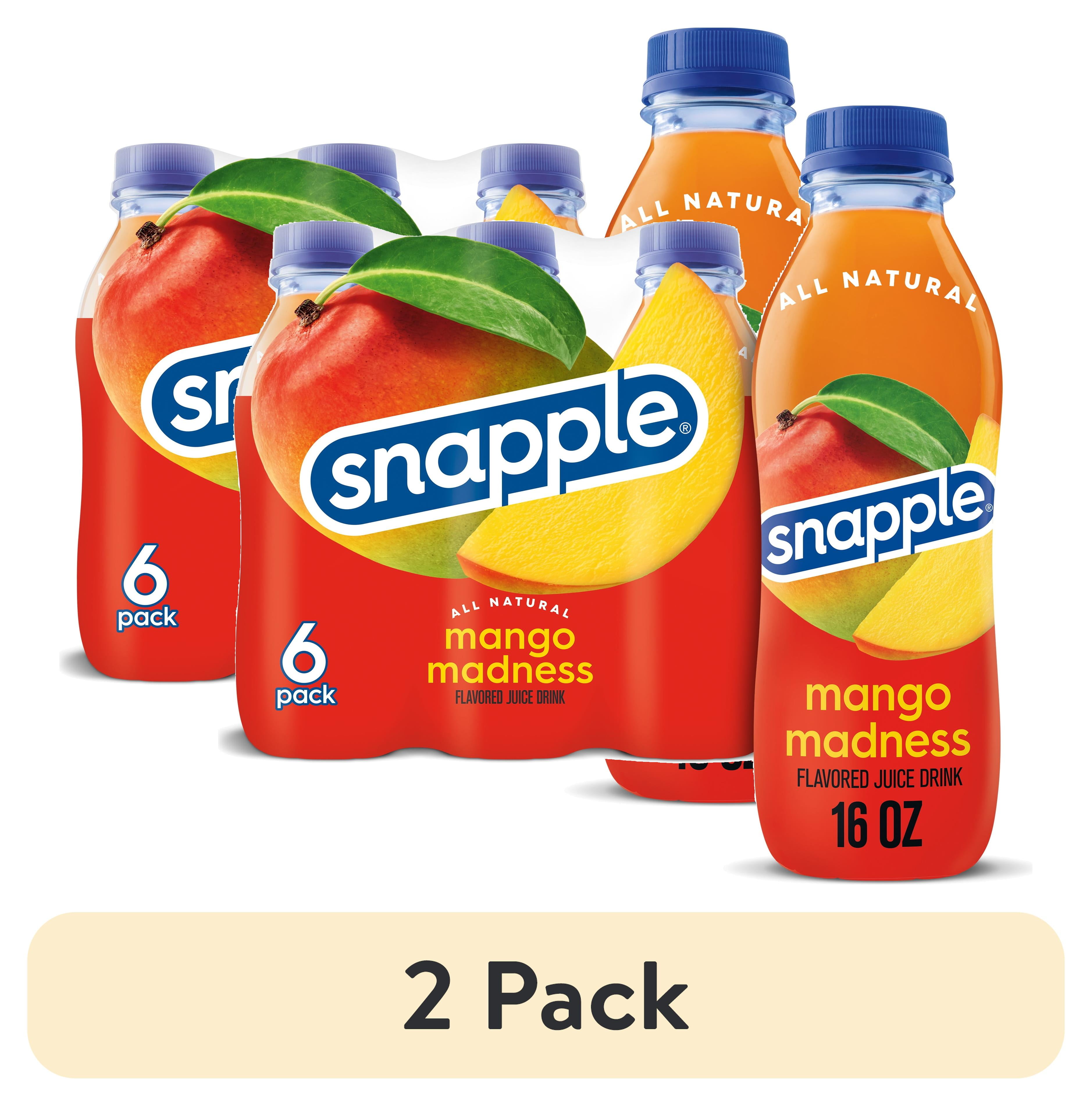 (2 pack) Snapple Mango Madness Juice Drink, 16 fl oz, 6 Count Bottle ...