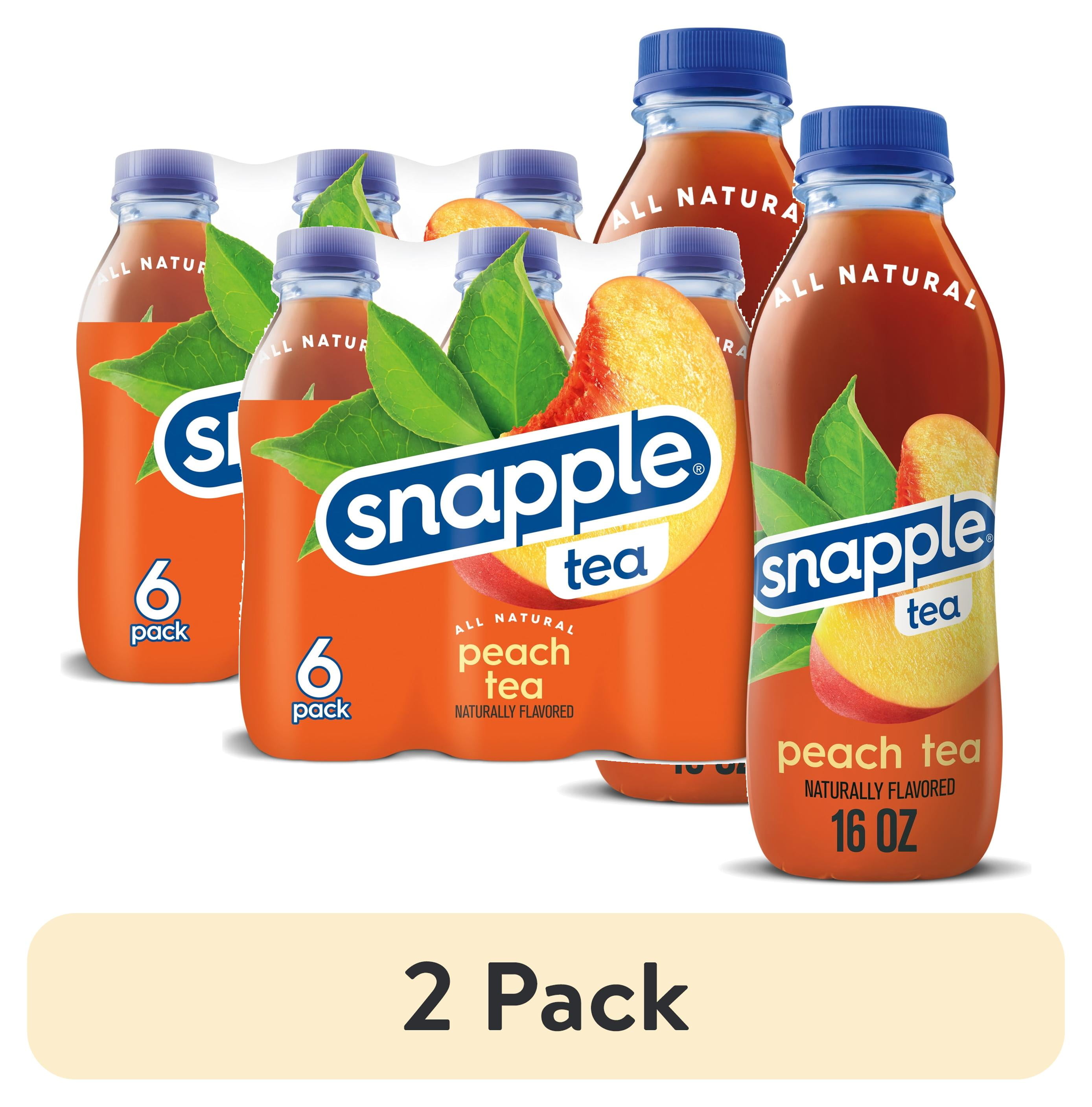 (2 pack) Snapple Natural Peach, Bottled Tea Drink, 16 fl oz, 6 Bottles ...