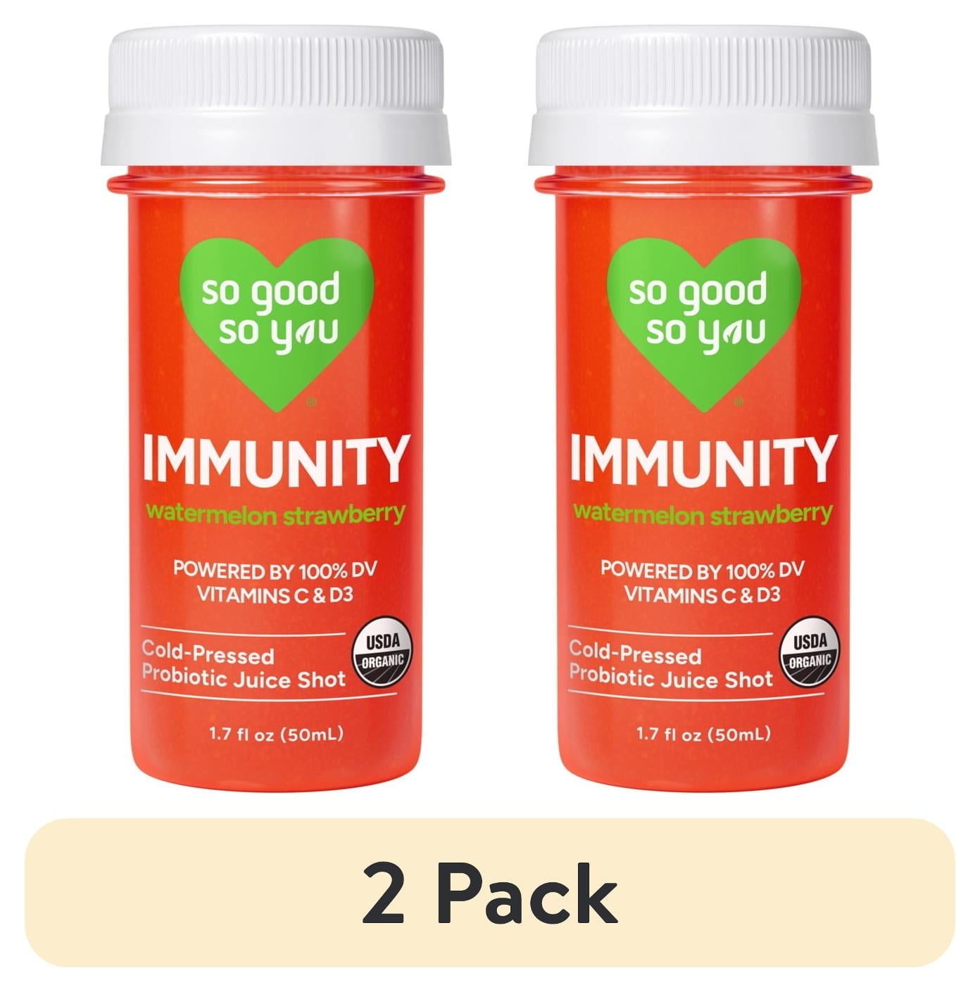 (2 pack) So Good So You Immunity Watermelon Strawberry Probiotic Shot ...