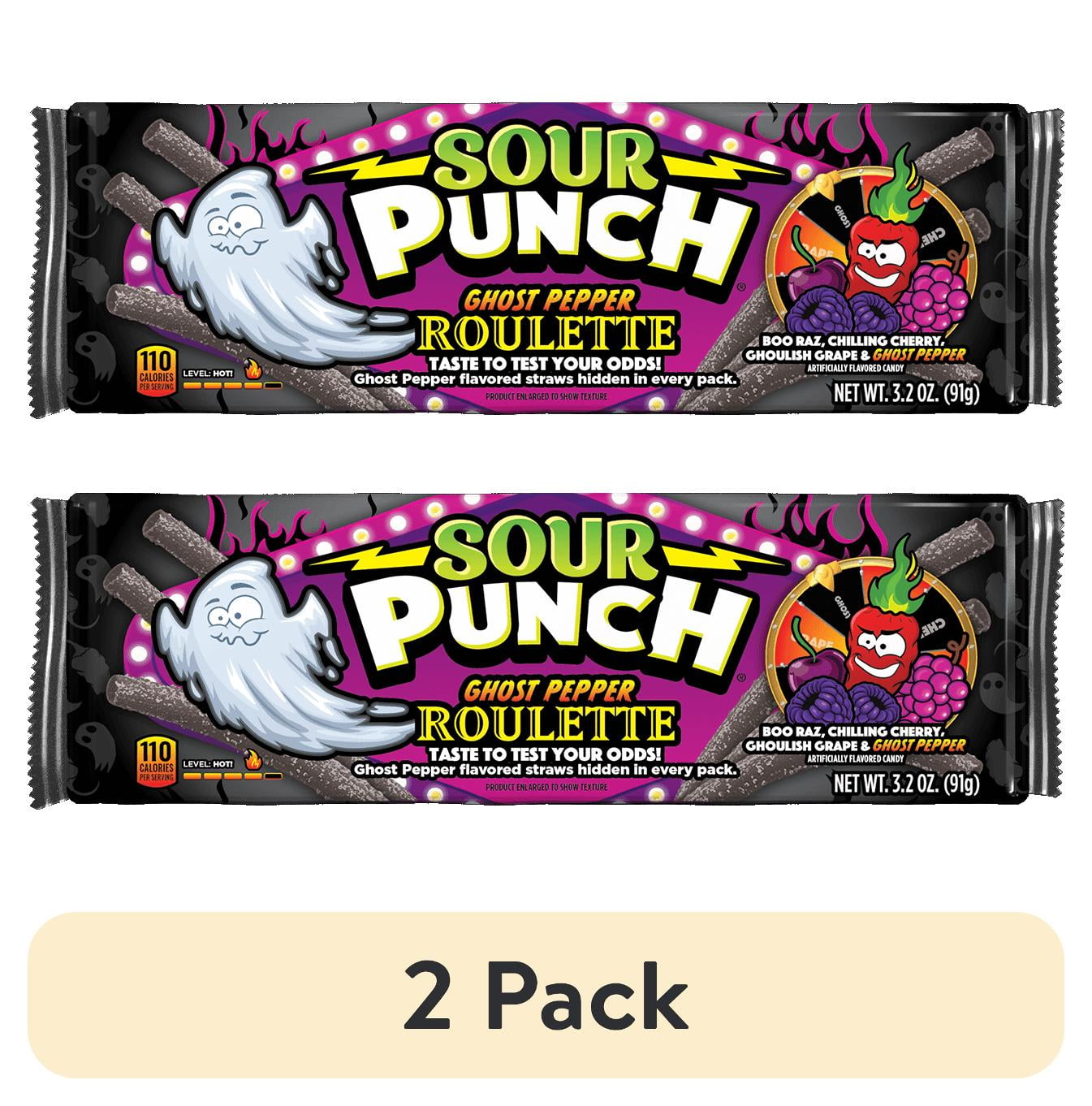 (2 pack) Sour Punch Ghost Pepper Roulette Straws Halloween Candy, 3.2 ...