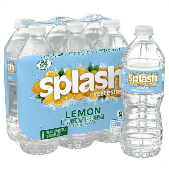(2 pack) Splash Lemon Flavored Water, 16.9 fl oz, 6-pack Plastic ...