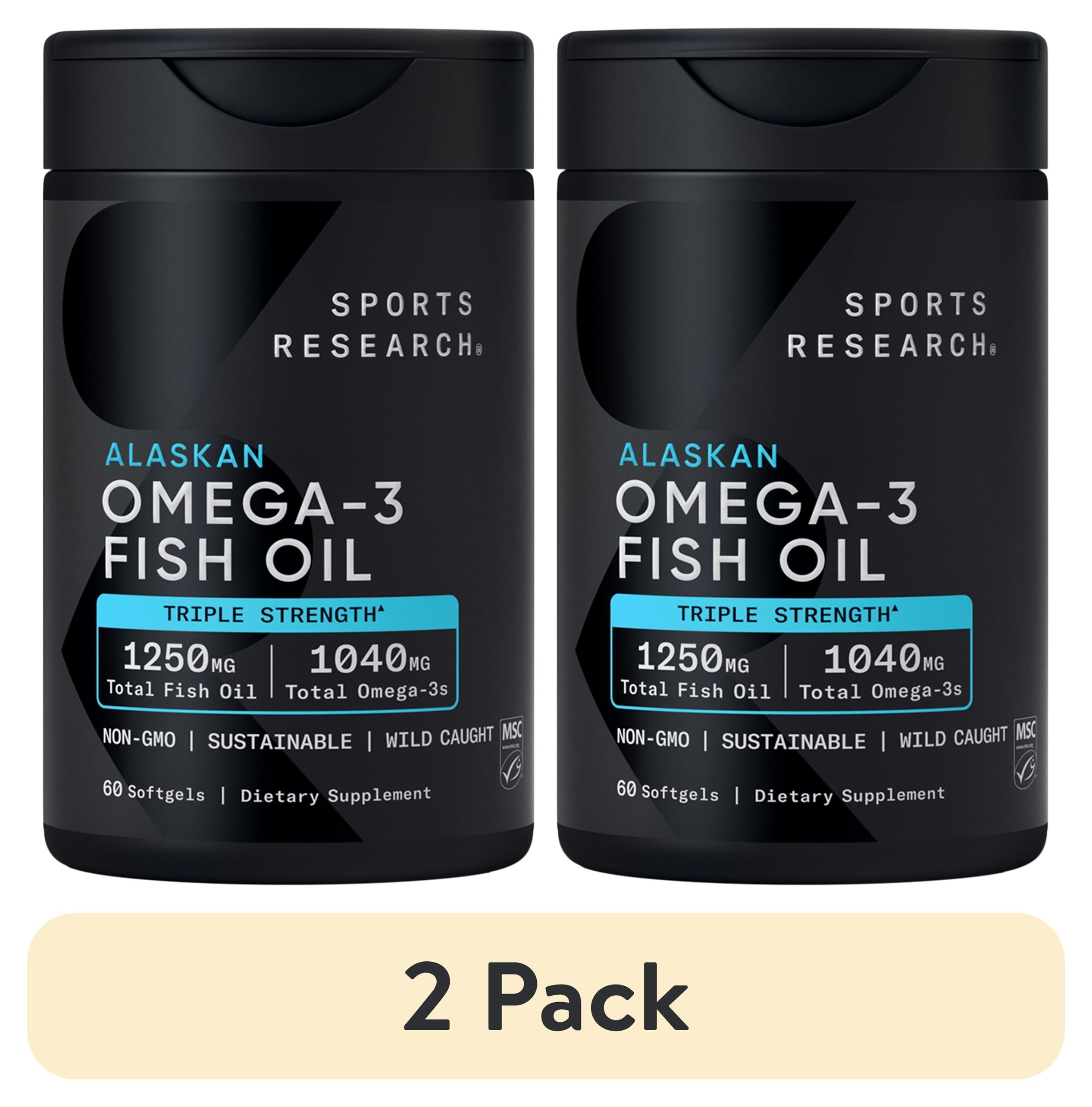 (2 pack) Sports Research Omega 3 Fish Oil Supplement, Triple Strength 1250mg Omega 3 Fatty Acids ...