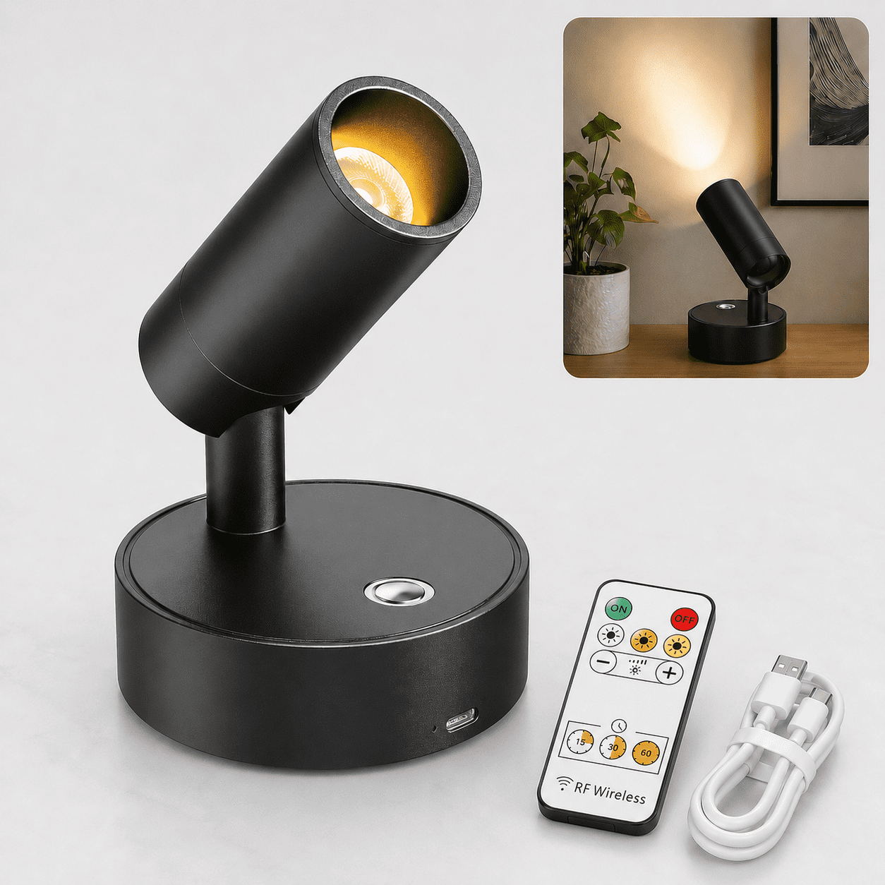 2 pack Spot Lights Indoor, Wireless LED Spotlight,3 CCT Uplighting ...