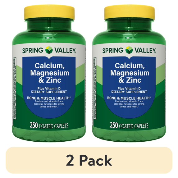 (2 pack) Spring Valley Calcium, Magnesium & Zinc Plus Vitamin D3 Coated ...