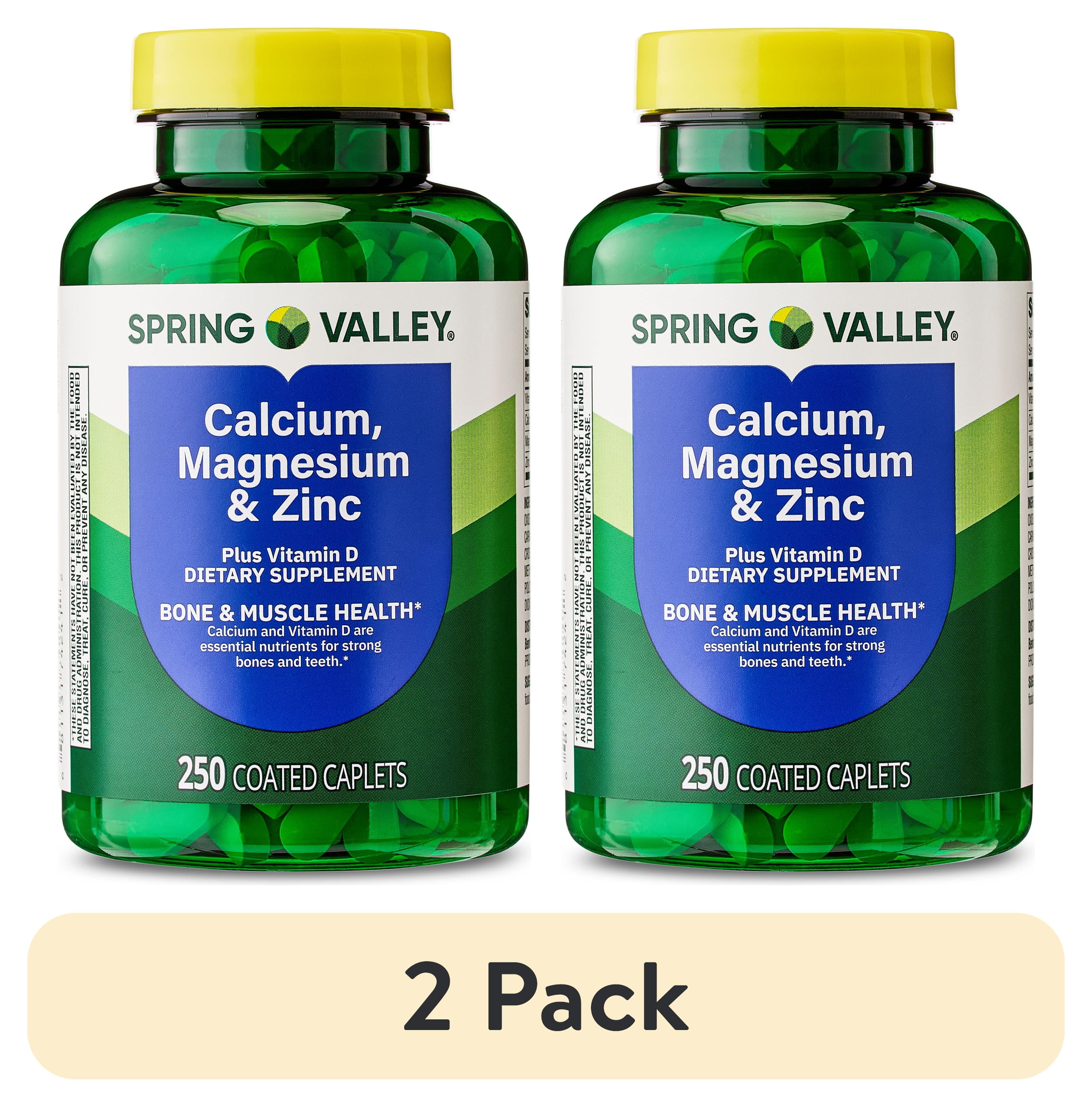 (2 pack) Spring Valley Calcium, Magnesium & Zinc Plus Vitamin D3 Coated Caplets, 250 Count ...