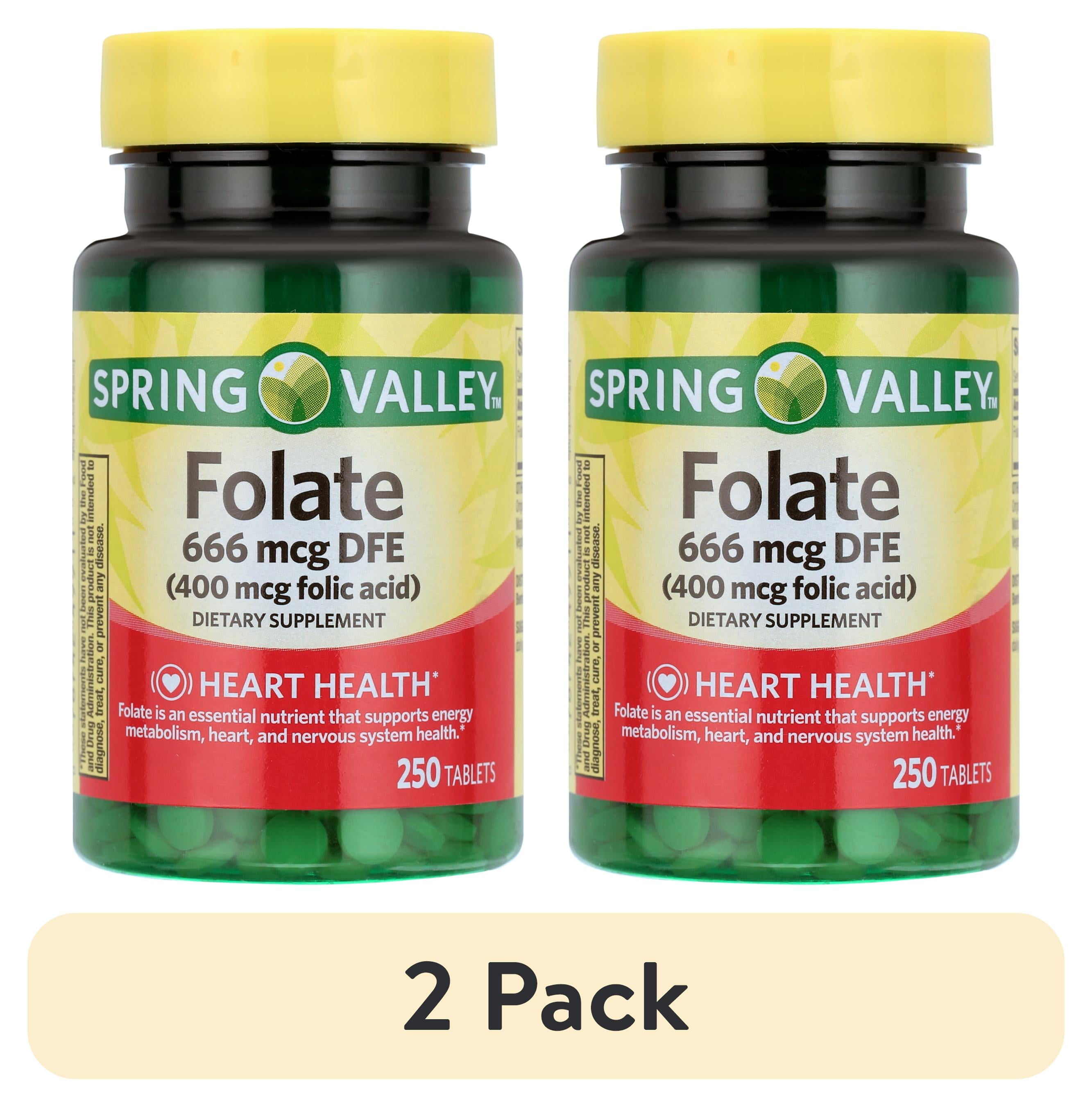 (2 pack) Spring Valley Folate Dietary Supplement Tablets, 400 Mcg, 250 ...