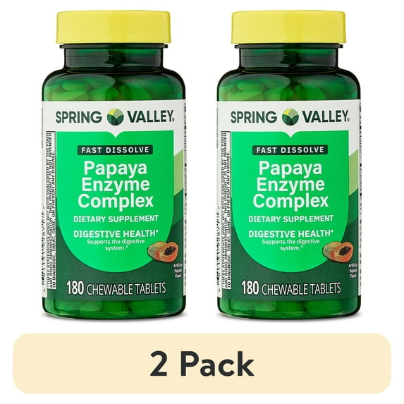 (2 pack) Spring Valley Papaya Enzyme Complex Chewable Tablets Dietary ...
