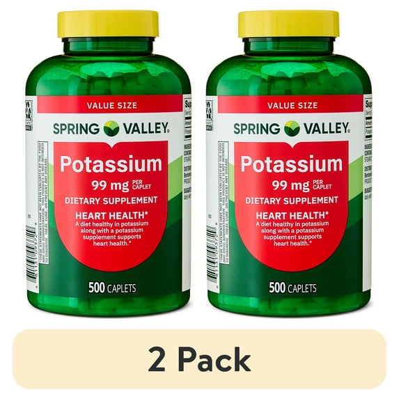 (2 pack) Spring Valley Potassium Dietary Supplement Caplets for Heart ...