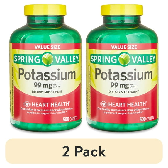 (2 pack) Spring Valley Potassium Caplets Heart Health Dietary ...