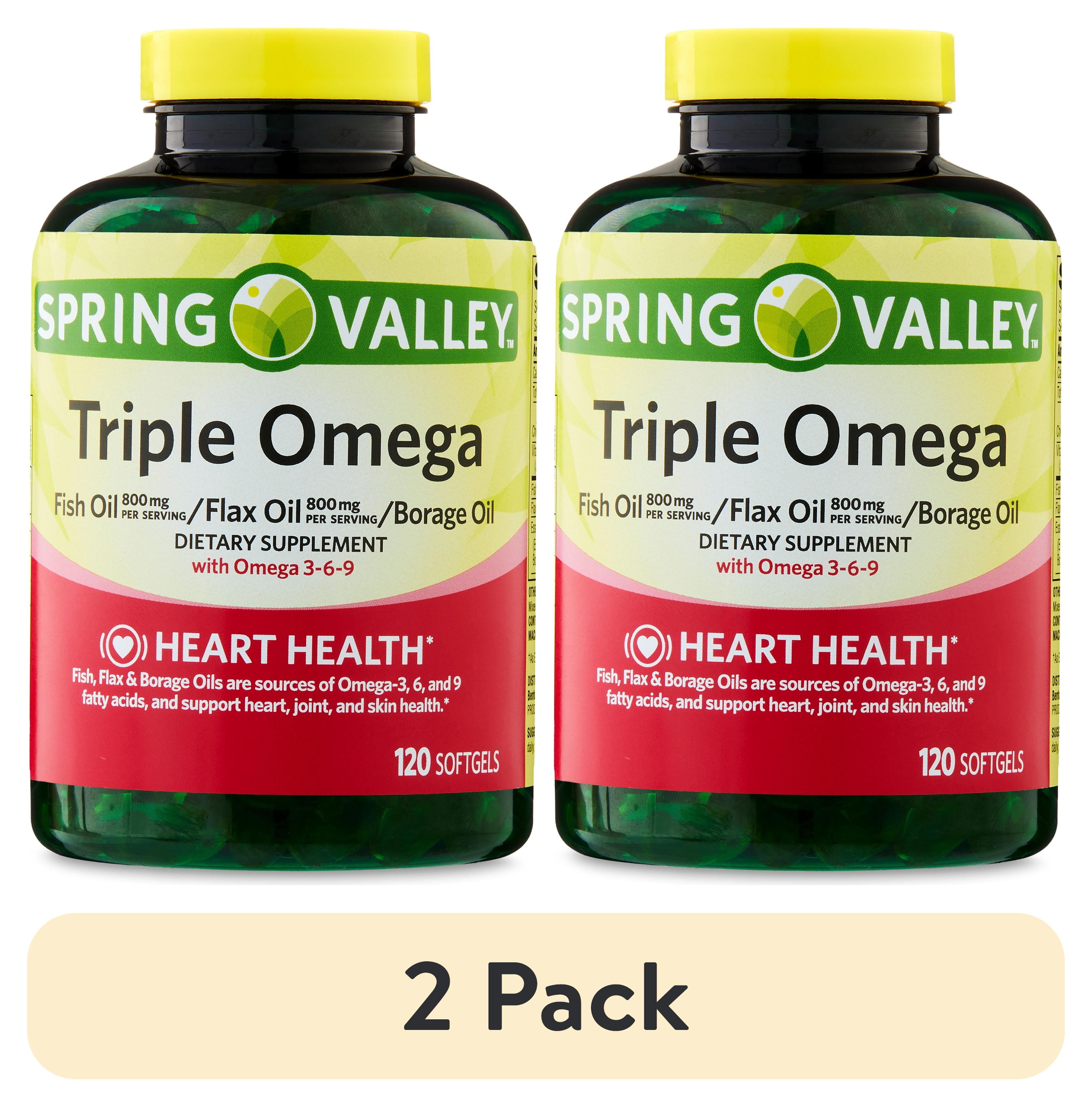 (2 pack) Spring Valley Triple Omega, Fish Oil 800mg, Flax Oil 800mg ...