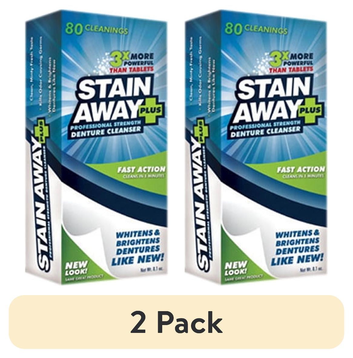 (2 pack) Stain Away Plus Antibacterial Denture Cleanser, 5-Minute Fast ...